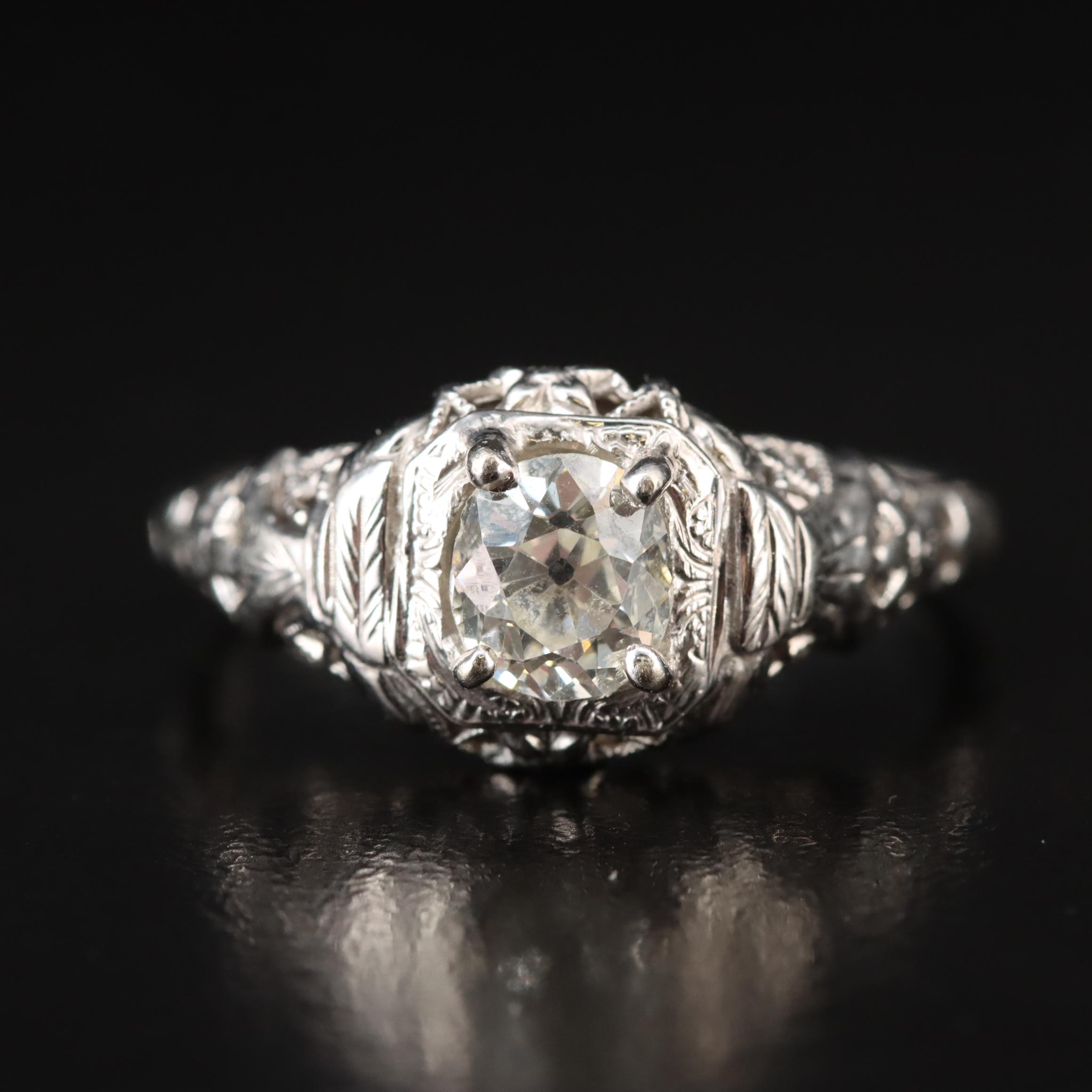 Edwardian 18K Diamond Solitaire Filigree Ring | EBTH
