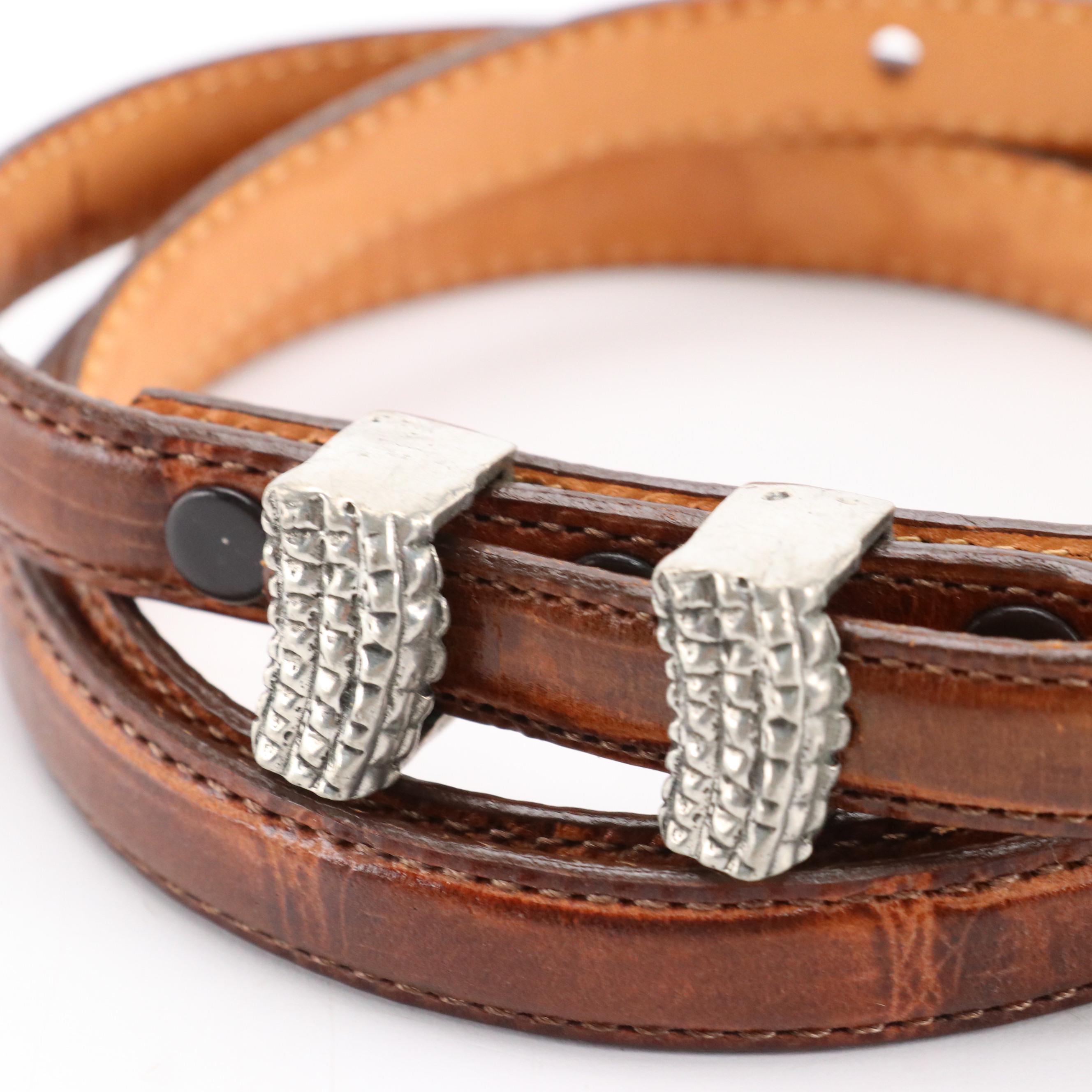 Hartnell Alligator Buckle Skinny Belt in Brown Alligator and Calfskin ...