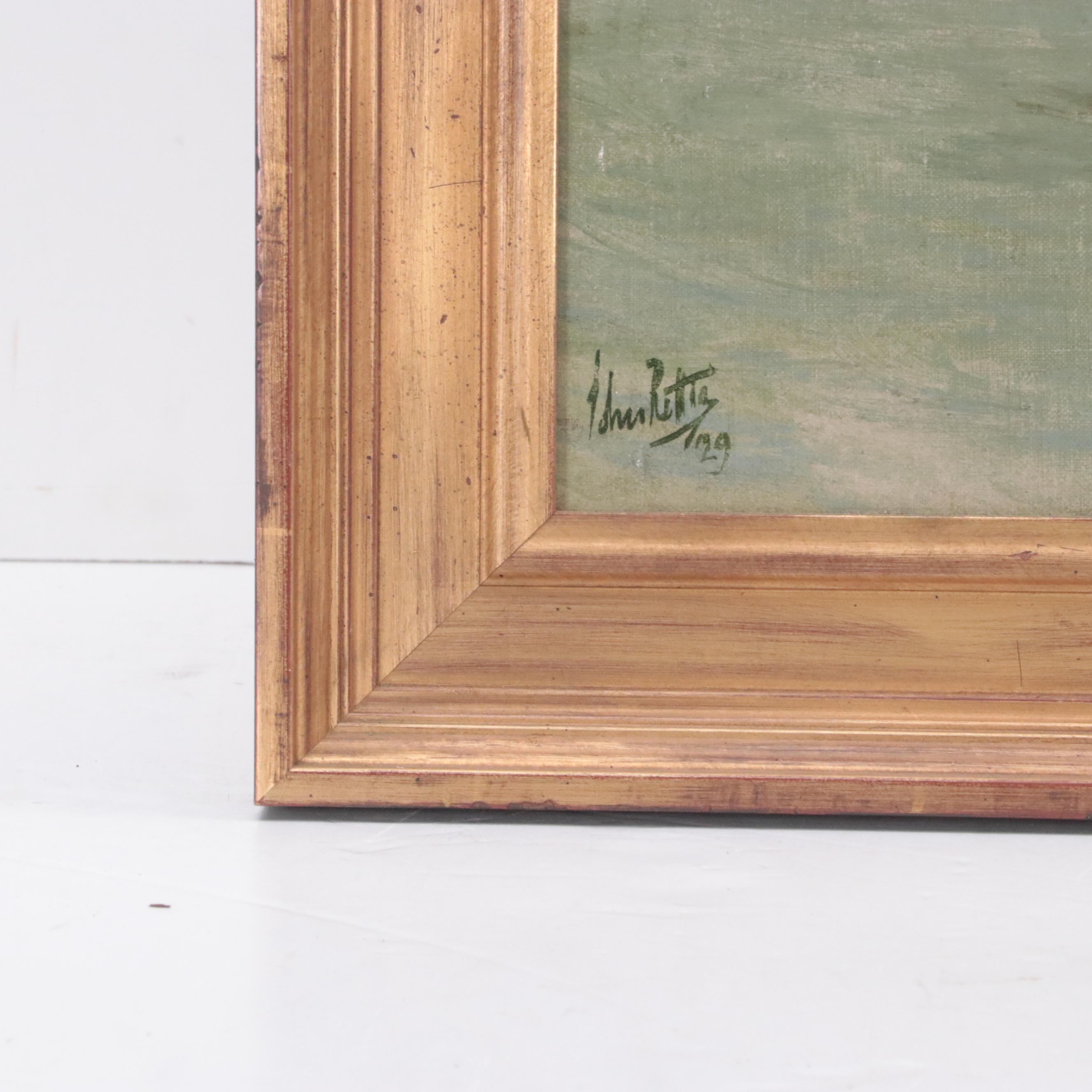 John Rettig Harbor Scene Oil Painting, 1929 | Everything But The House