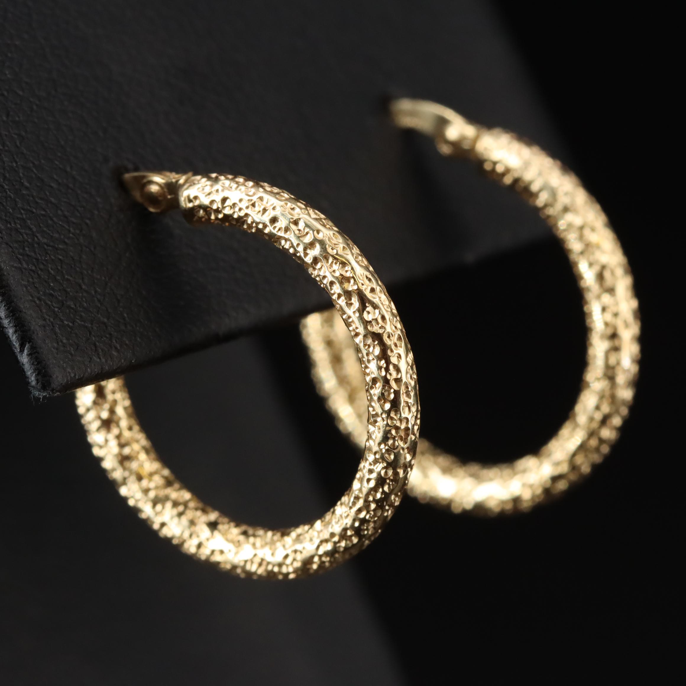 Italian 14K Textured Hoops | Everything But The House