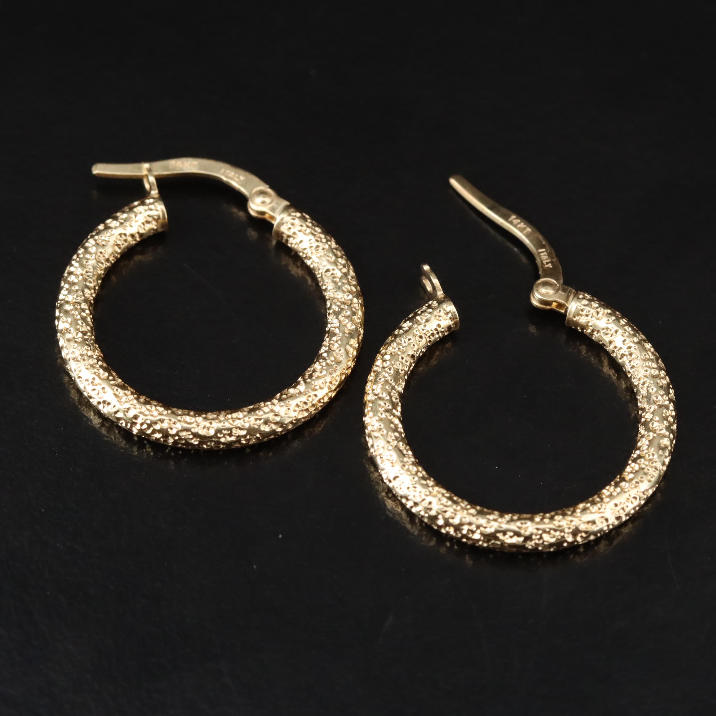Italian 14K Textured Hoops | Everything But The House