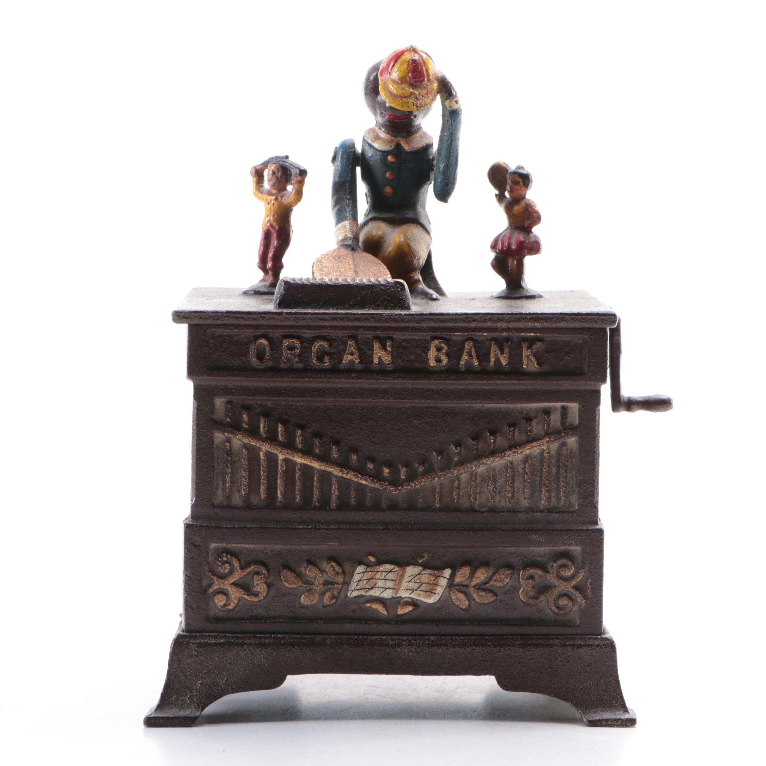 Painted Cast Iron Mechanical Organ Coin Bank | Everything But The House