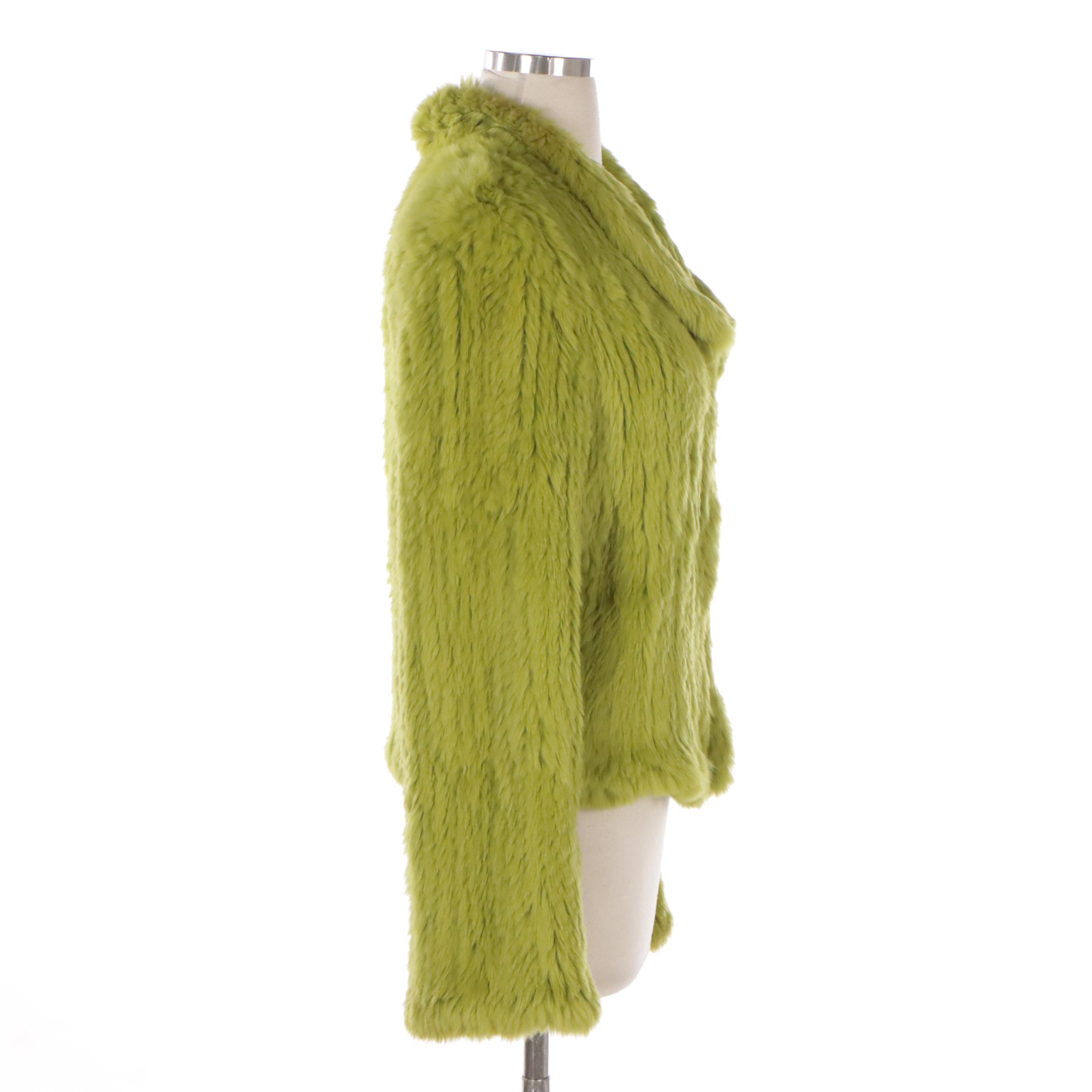 Chartreuse Green Rabbit Fur Knit Jacket | EBTH