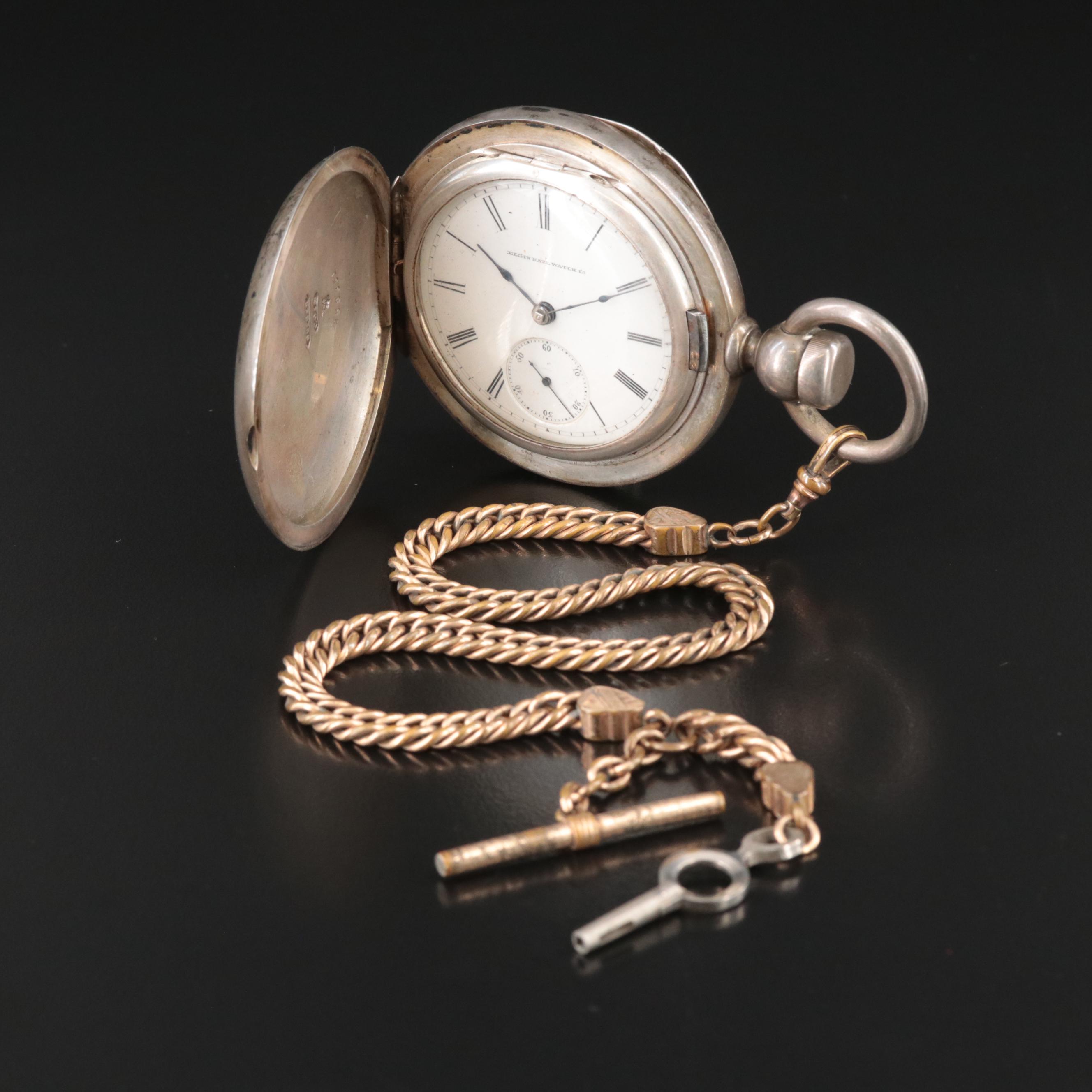 1883 Elgin National Watch Co. Coin Silver Key Wind and Set Pocket Watch ...