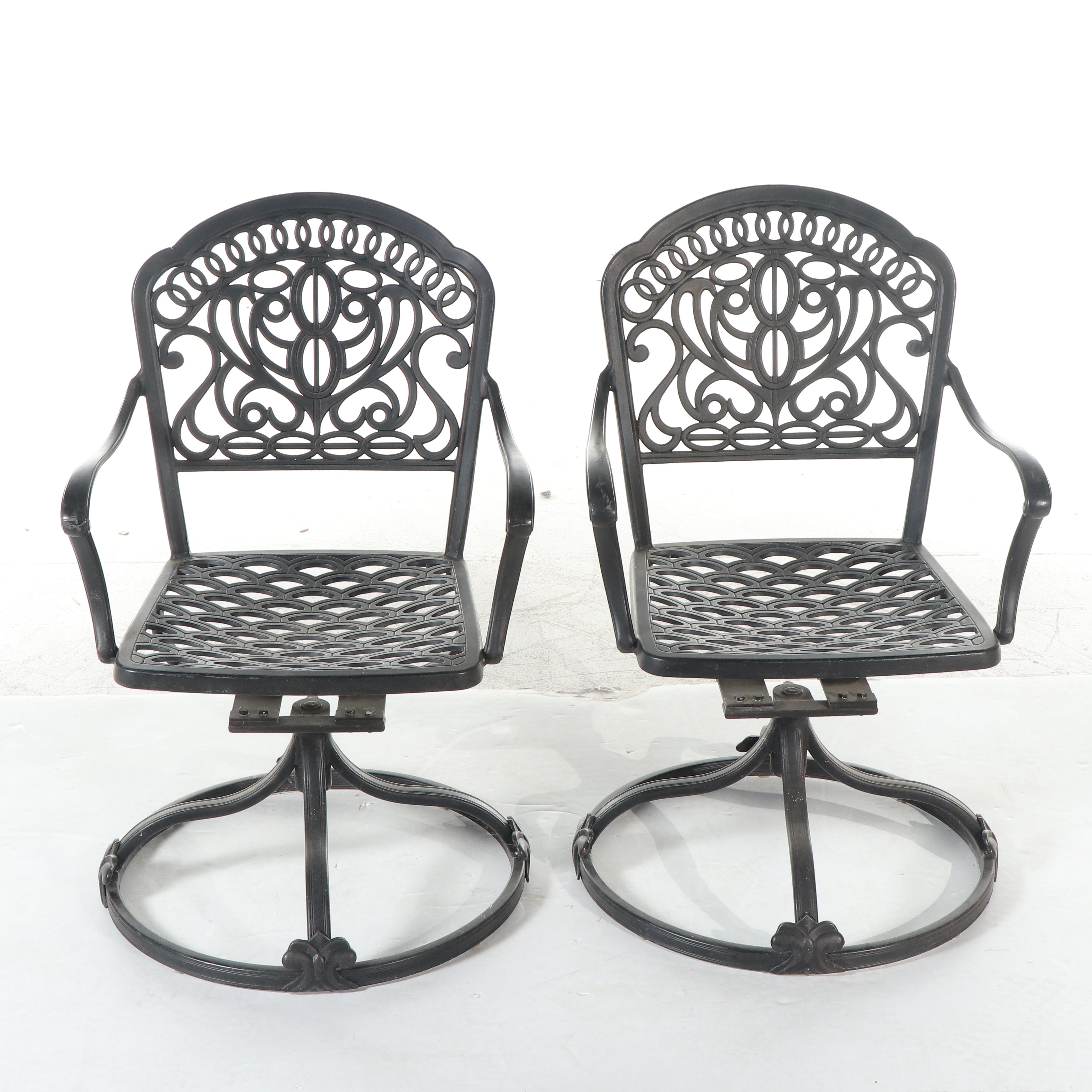 Hanamint Cast Aluminum "Tuscany" Swivel Arm Chairs with Table, 21st ...