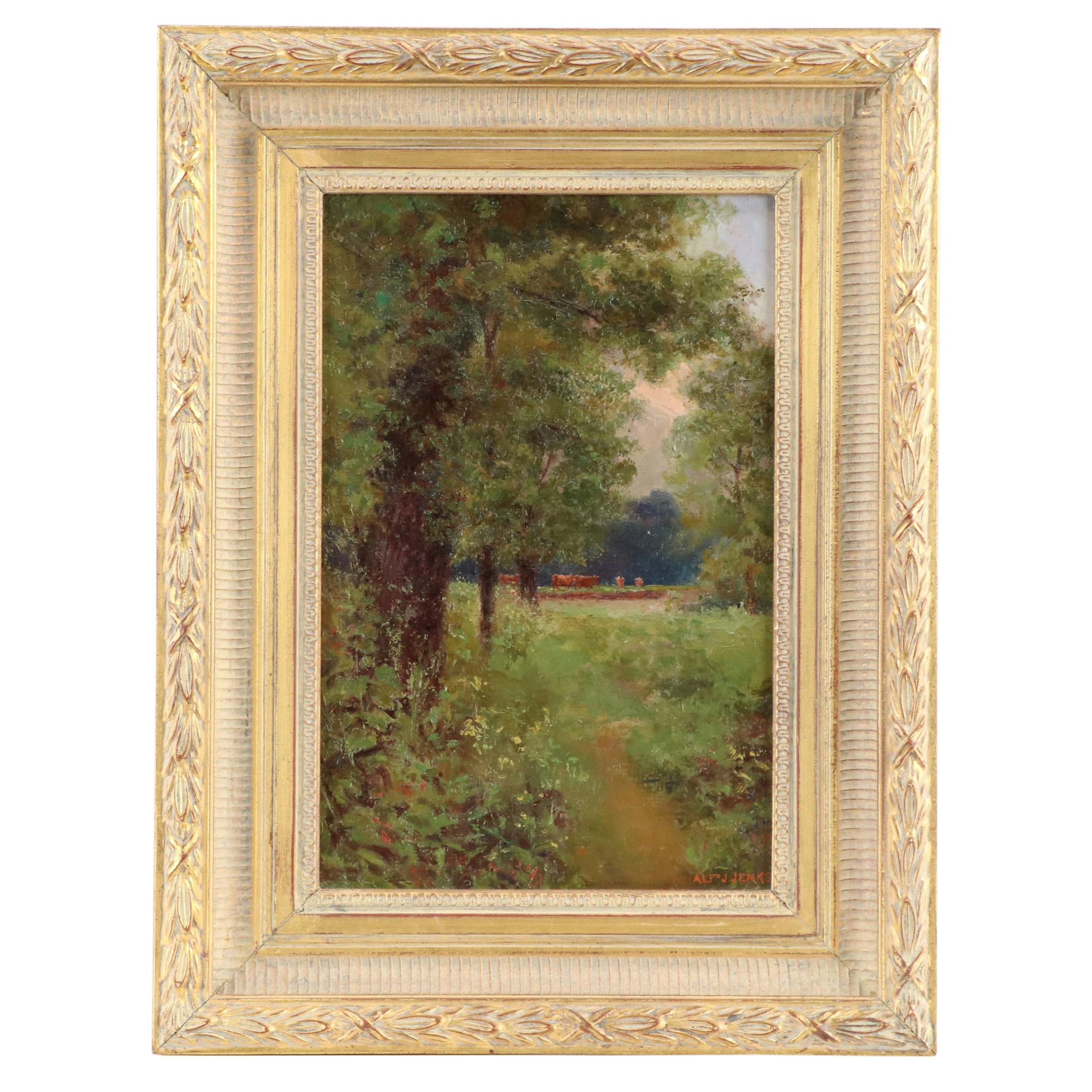 Alfred J. Jenks Pastoral Landscape Oil Painting "The Far Pasture ...