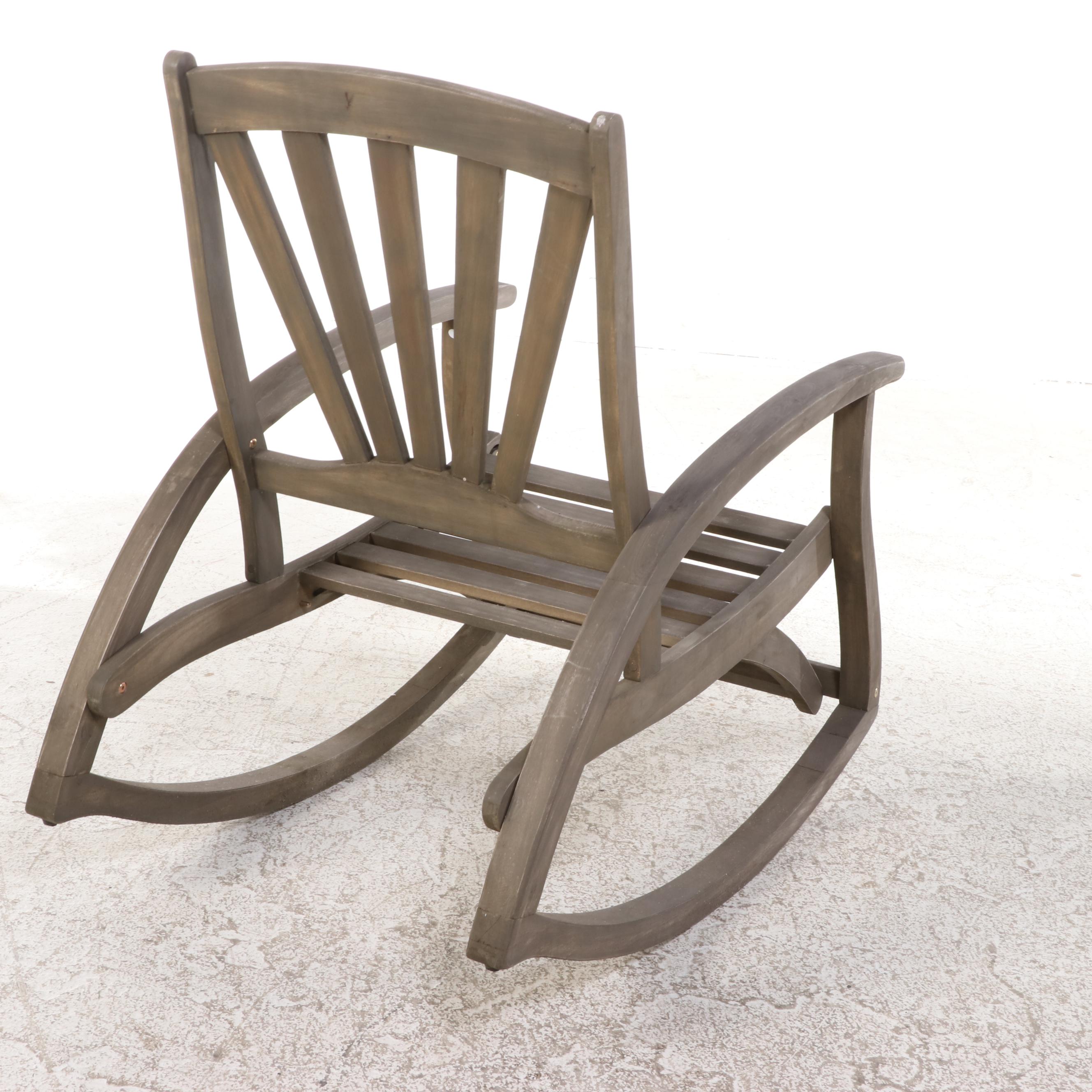 Pair of Slatted & Grey-Stained Hardwood Patio Rockers with Slide-Out ...