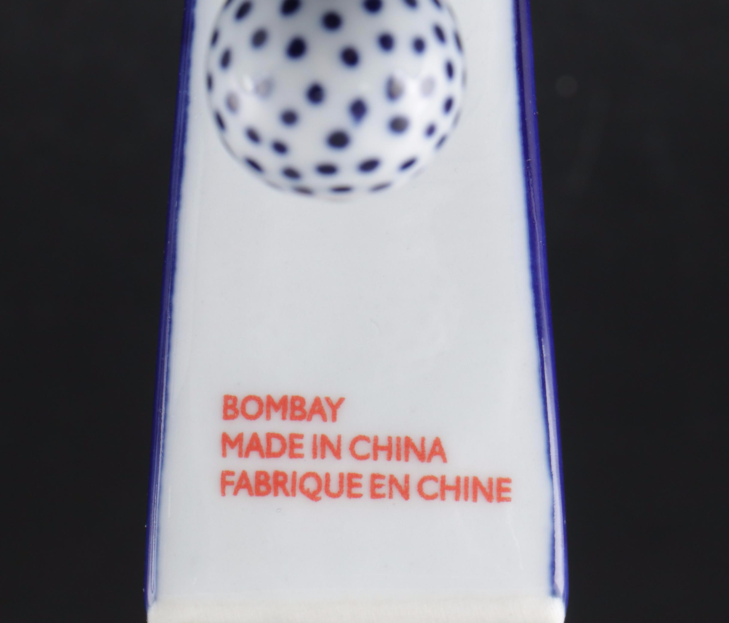 Bombay Blue and White Porcelain Jar with Ceramic Elephant Plant Stand ...