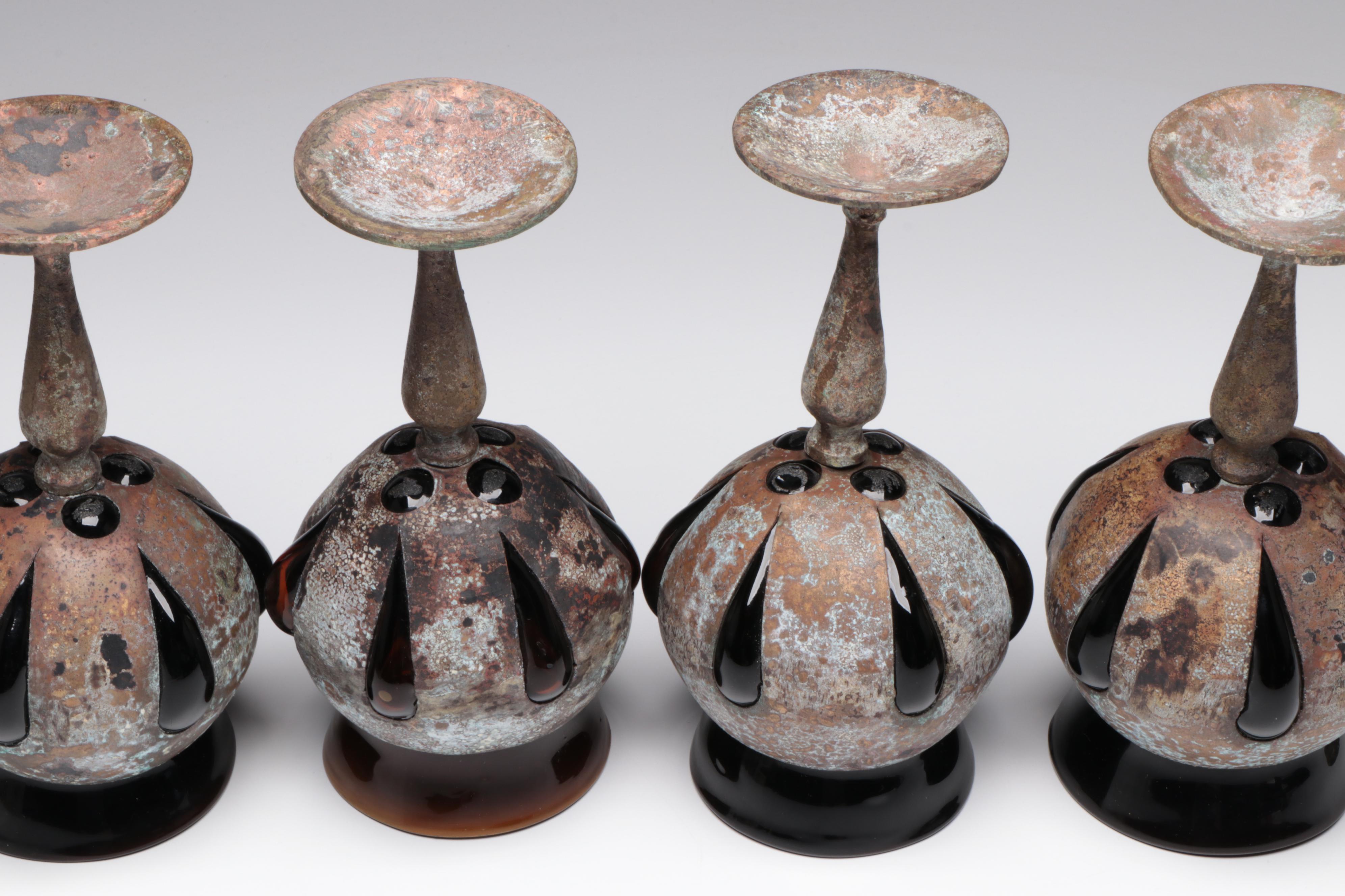 Metal Caged Blown Amber Glass Goblets | Everything But The House