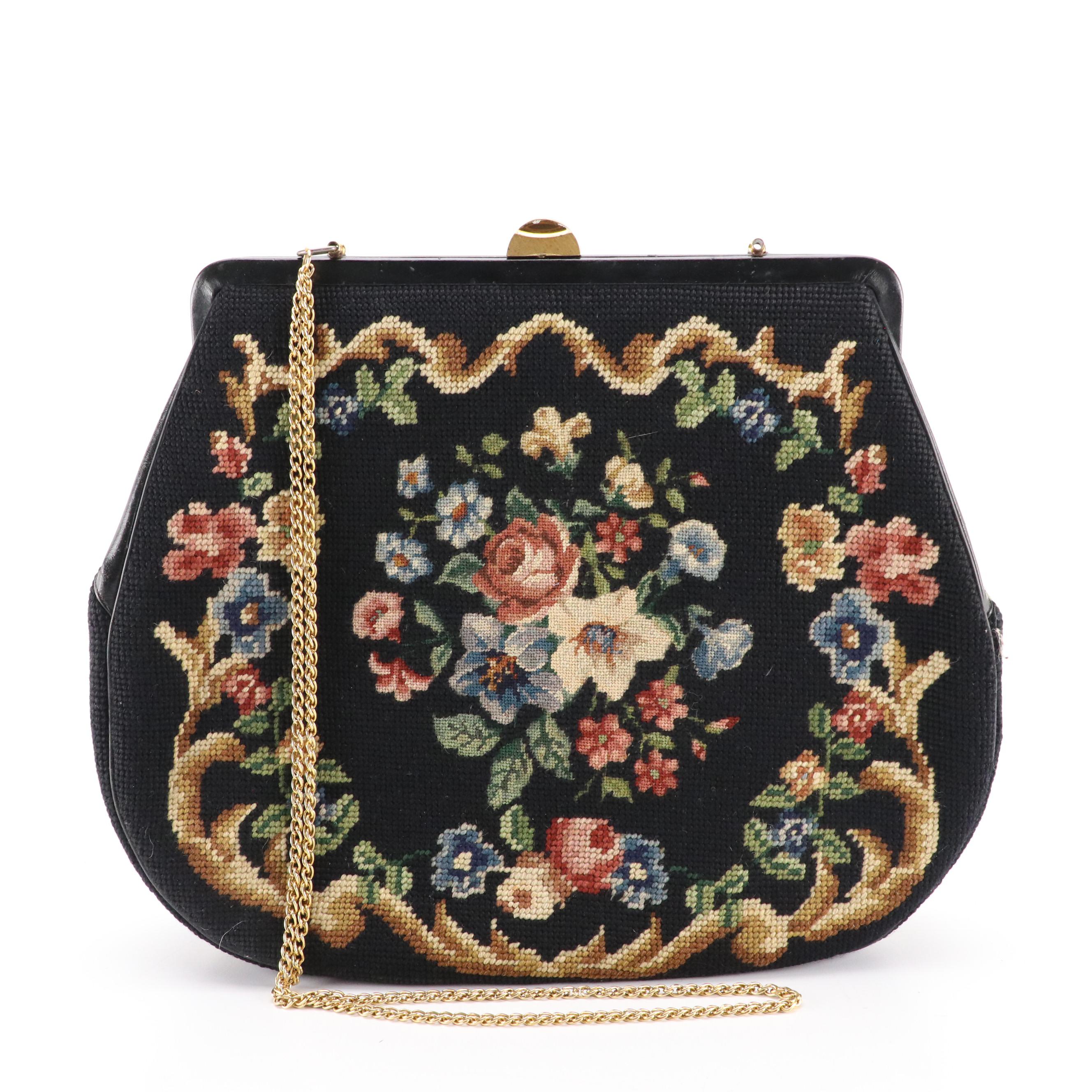 Large Needlepoint Purse and Tooled Leather Shoulder Bag | Everything ...