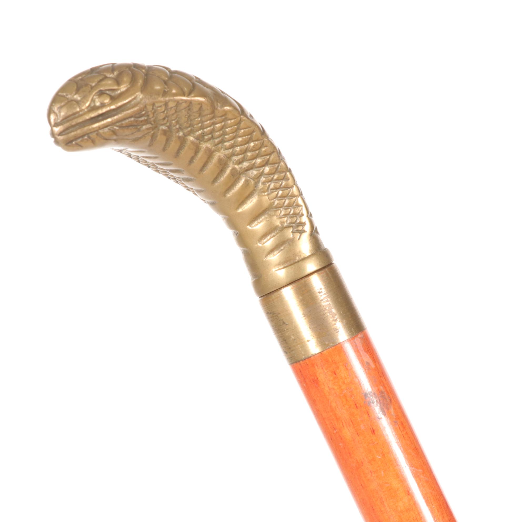 Brass Cobra Head Gadget Cane with Hidden Vial | EBTH