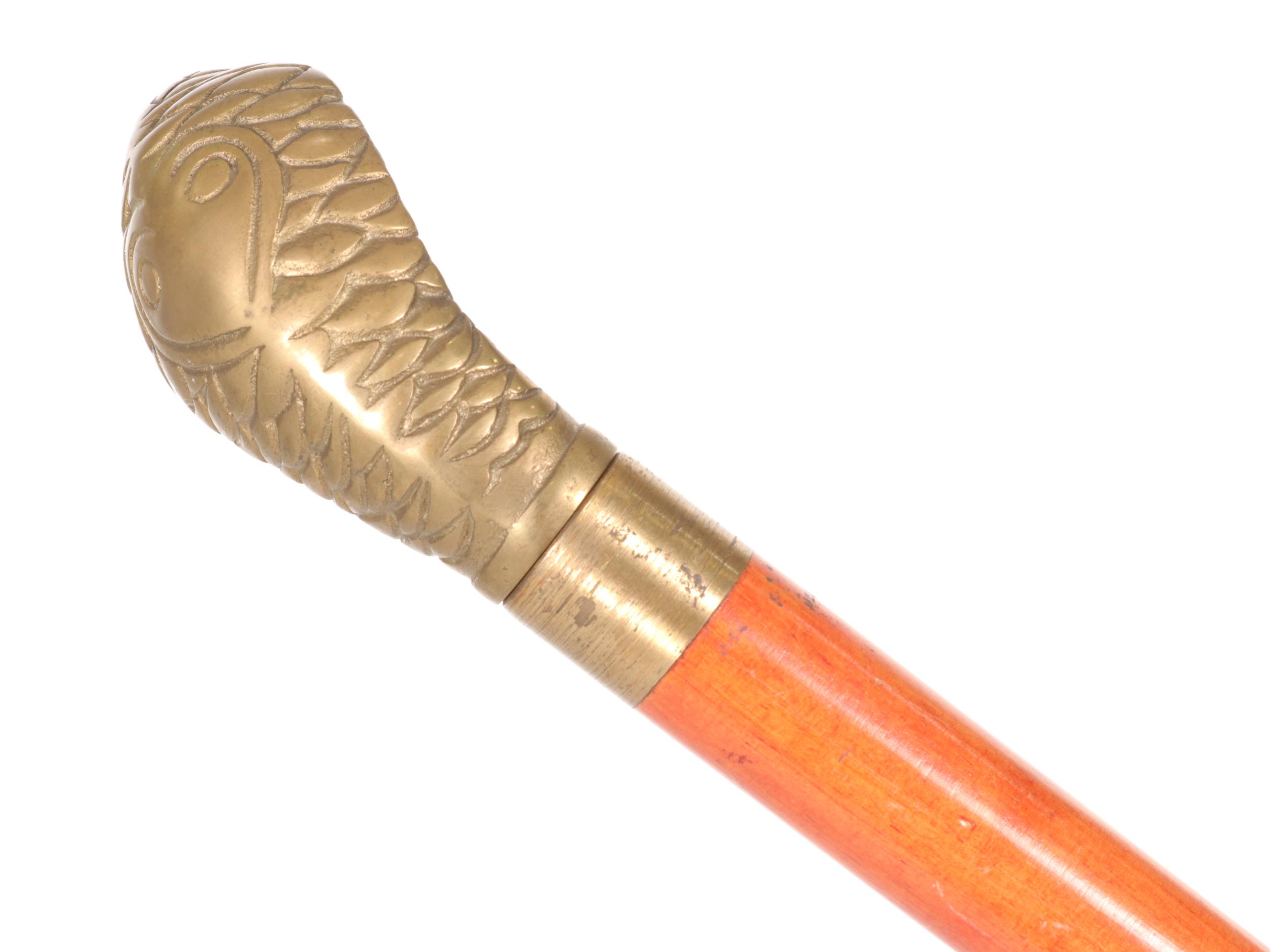 Brass Cobra Head Gadget Cane with Hidden Vial | Everything But The House