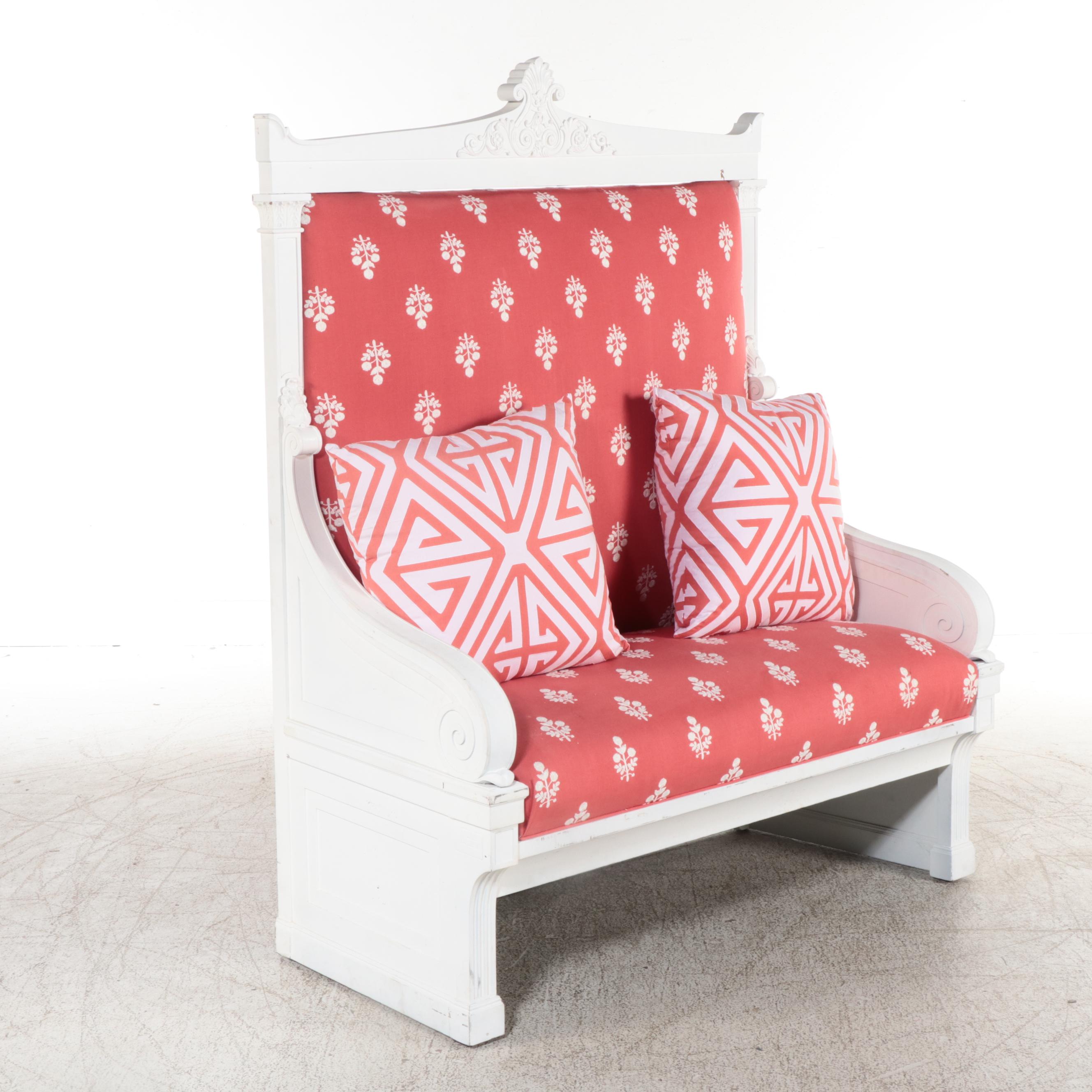 Classical Style White-Painted and Custom-Upholstered Settle ...