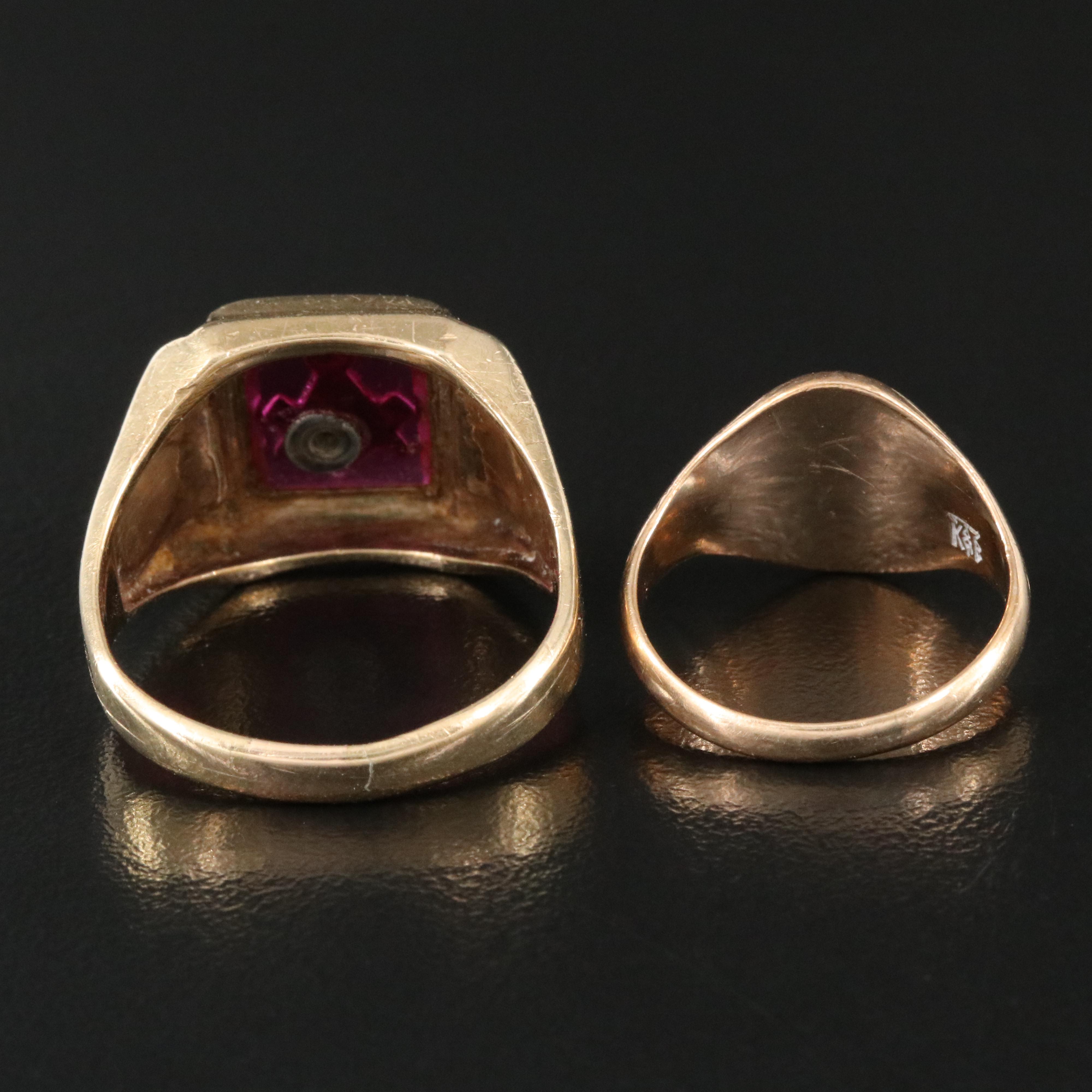 Vintage 10K Ruby and Enamel Rings Including Masonic | EBTH