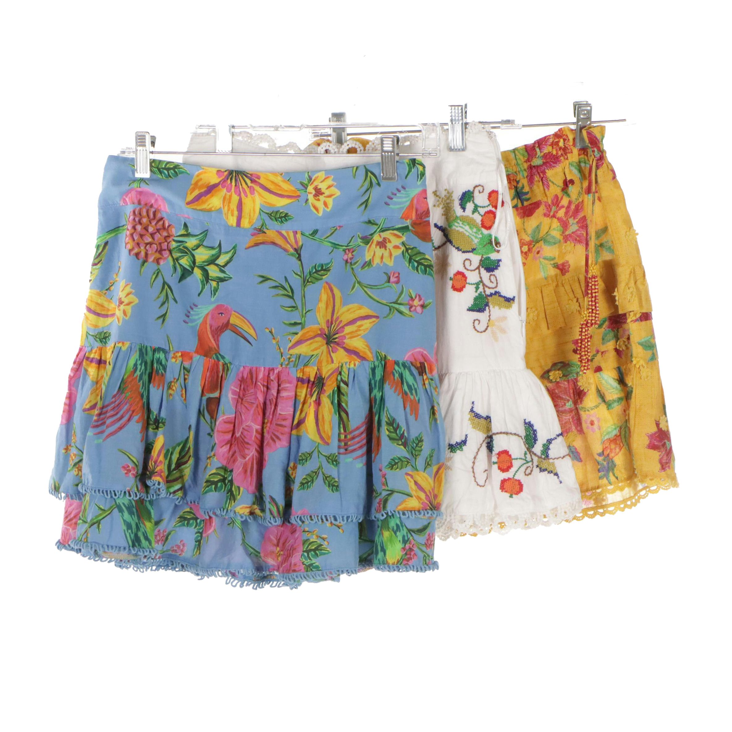 Farm Rio Multicolor Mini Skirts with Cross Stitching, Beaded & Loop ...