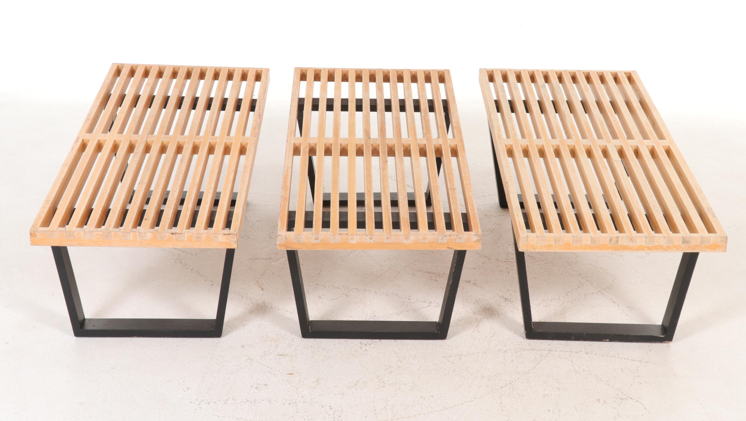 Three George Nelson Style Wood Slat Benches, Late 20th to 21st Century ...