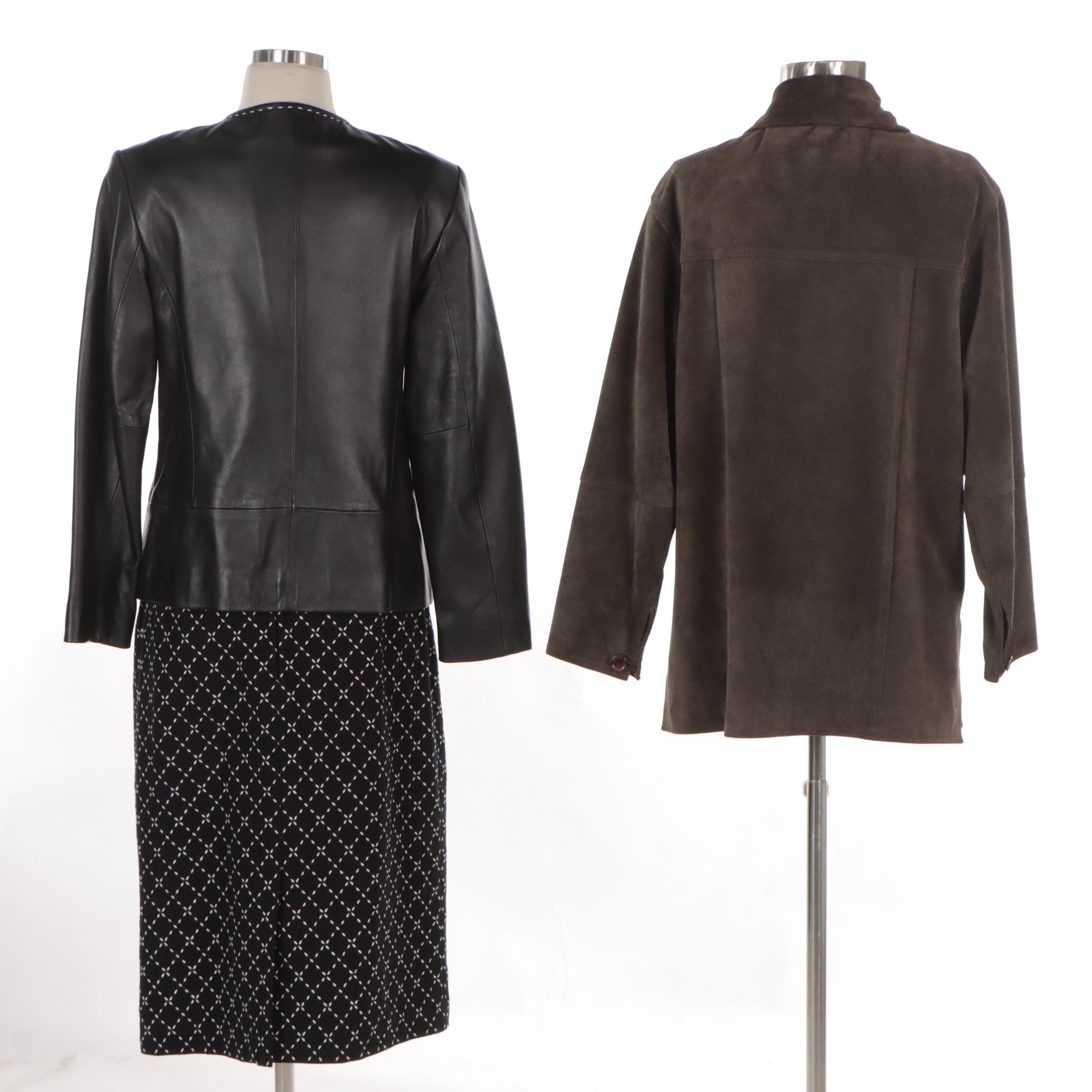 Frye Suede Button-Front Jacket, Talbots Leather Zip Jacket, and Talbots ...