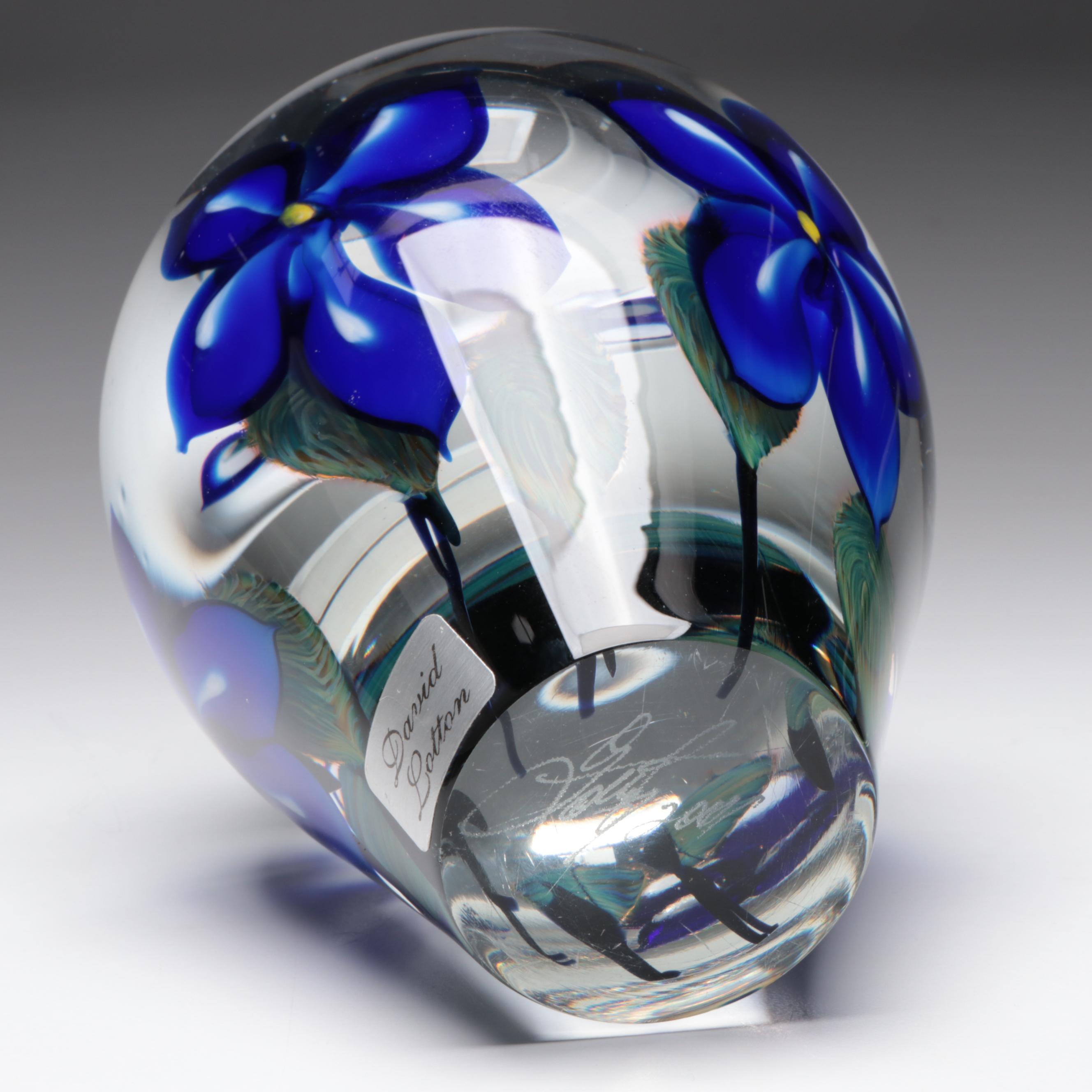 David Lotton Cobalt Blue "Clematis" Handblown Floral Studio Art Glass ...