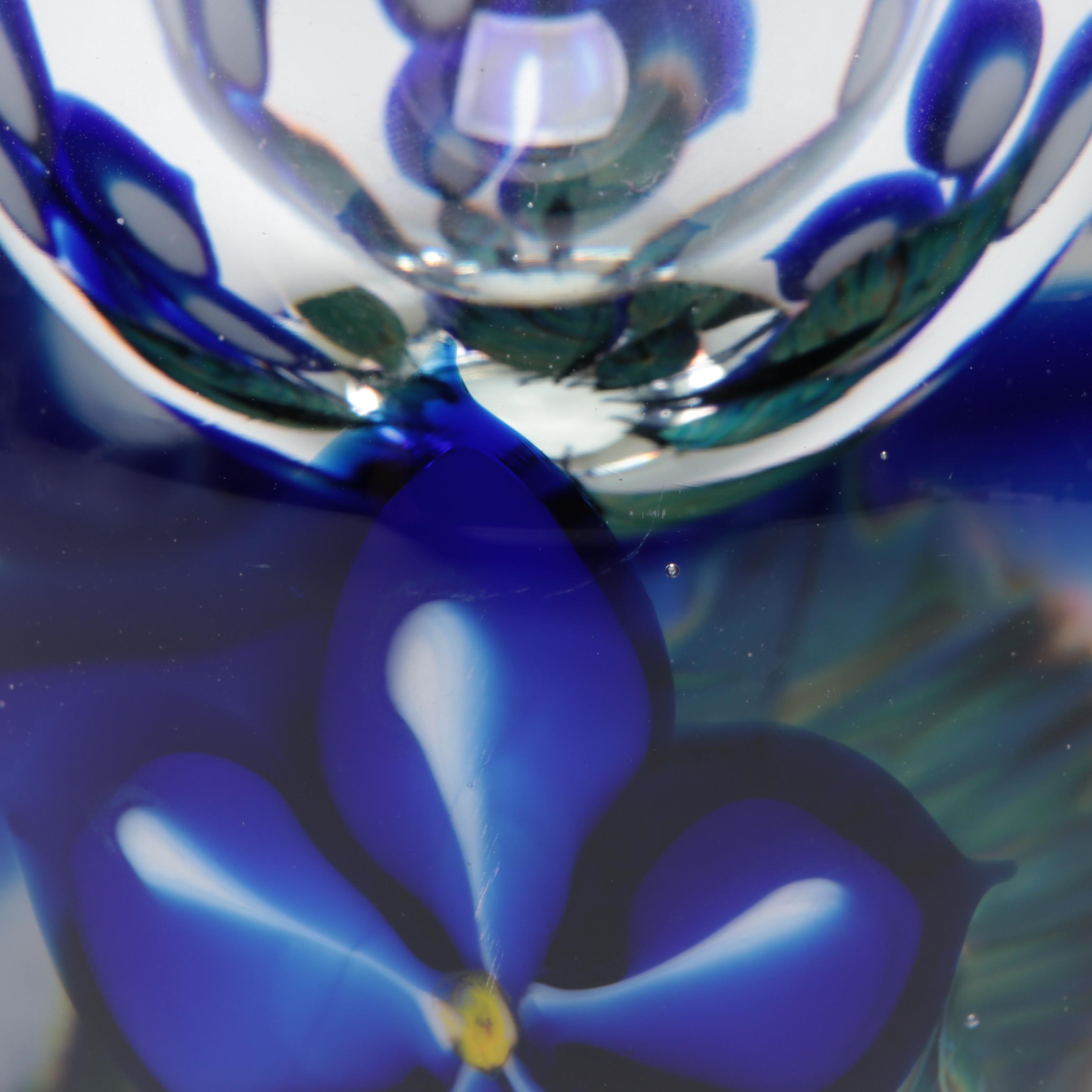 David Lotton Cobalt Blue "Clematis" Handblown Floral Studio Art Glass ...