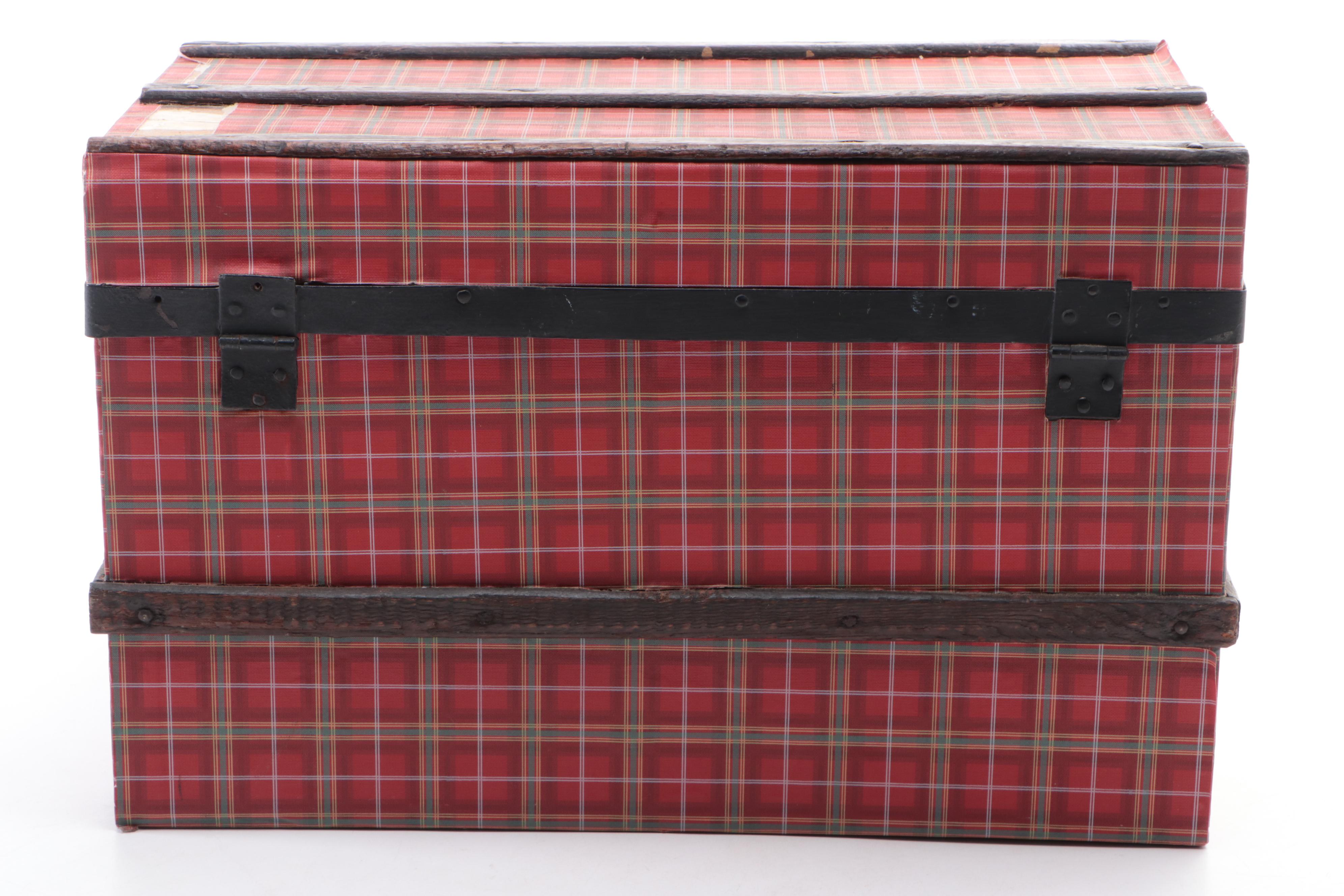 Plaid Fabric-Covered Wood Doll-Sized Trunk | EBTH