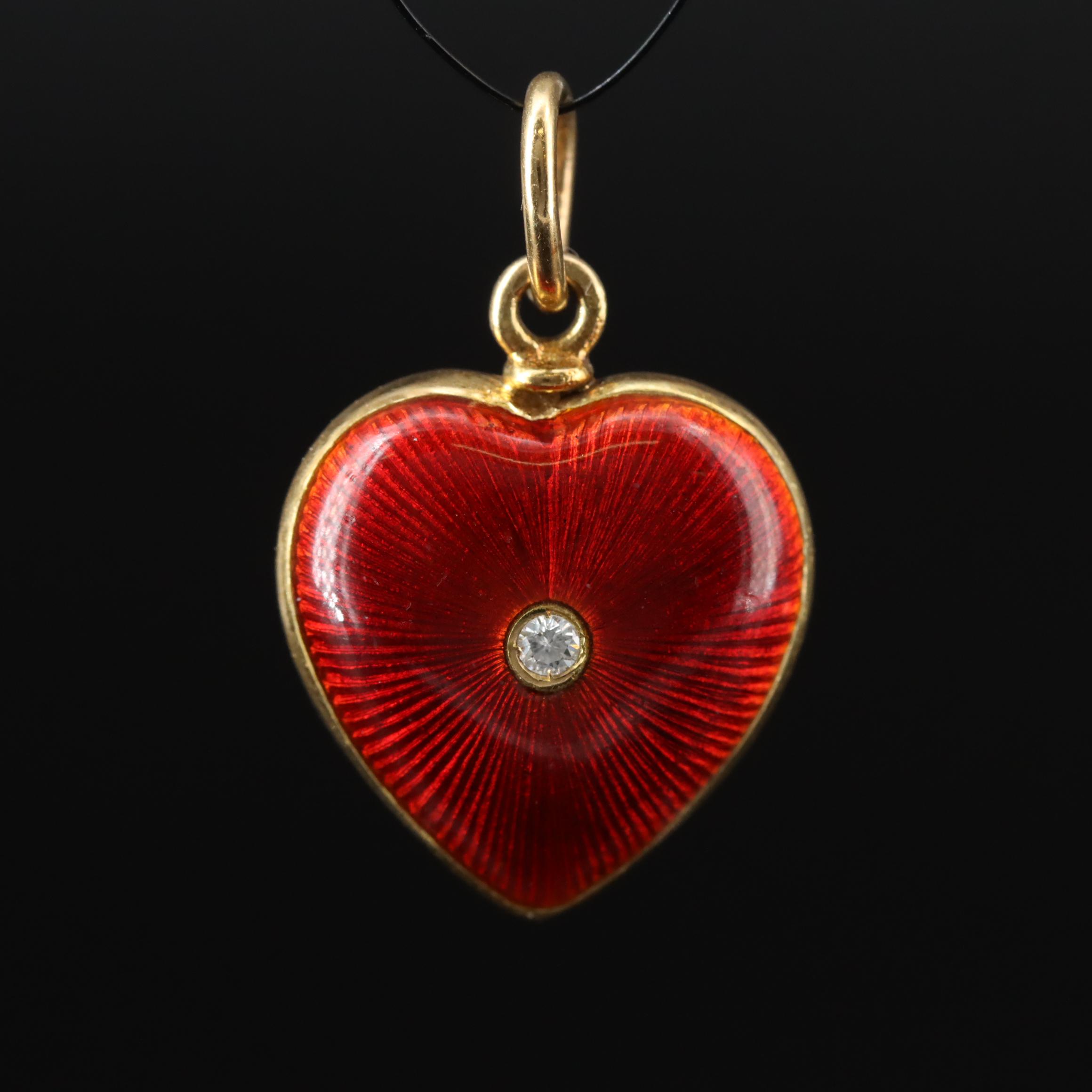 18K Diamond and Enamel Puff Heart Pendant | EBTH