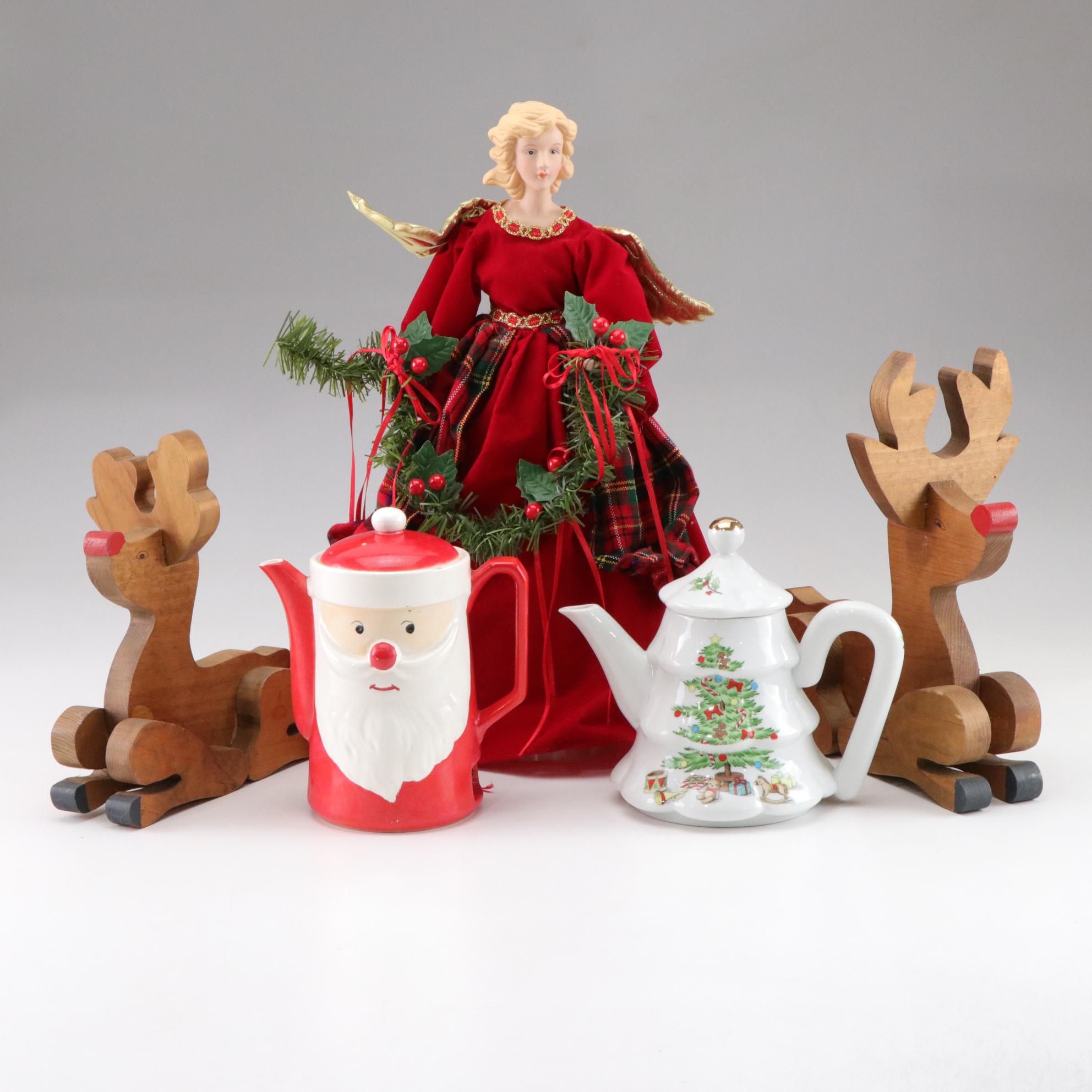 Ceramic Electric Santa Kettle, Holiday Hostess Teapot, Angel Topper and ...