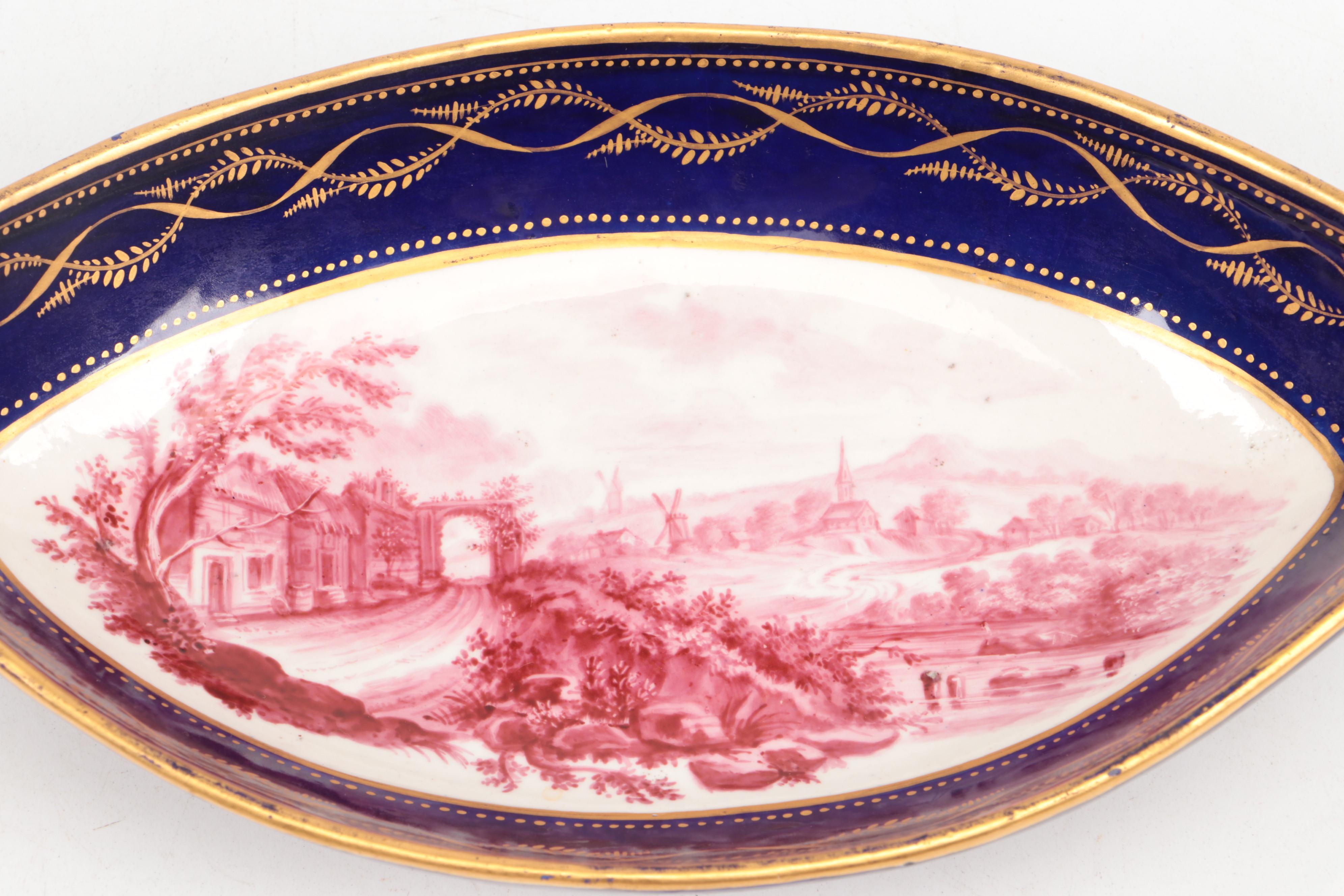 Tournai Gilt Porcelain Boat-Shaped Dish with Landscape Scene, Late 18th ...