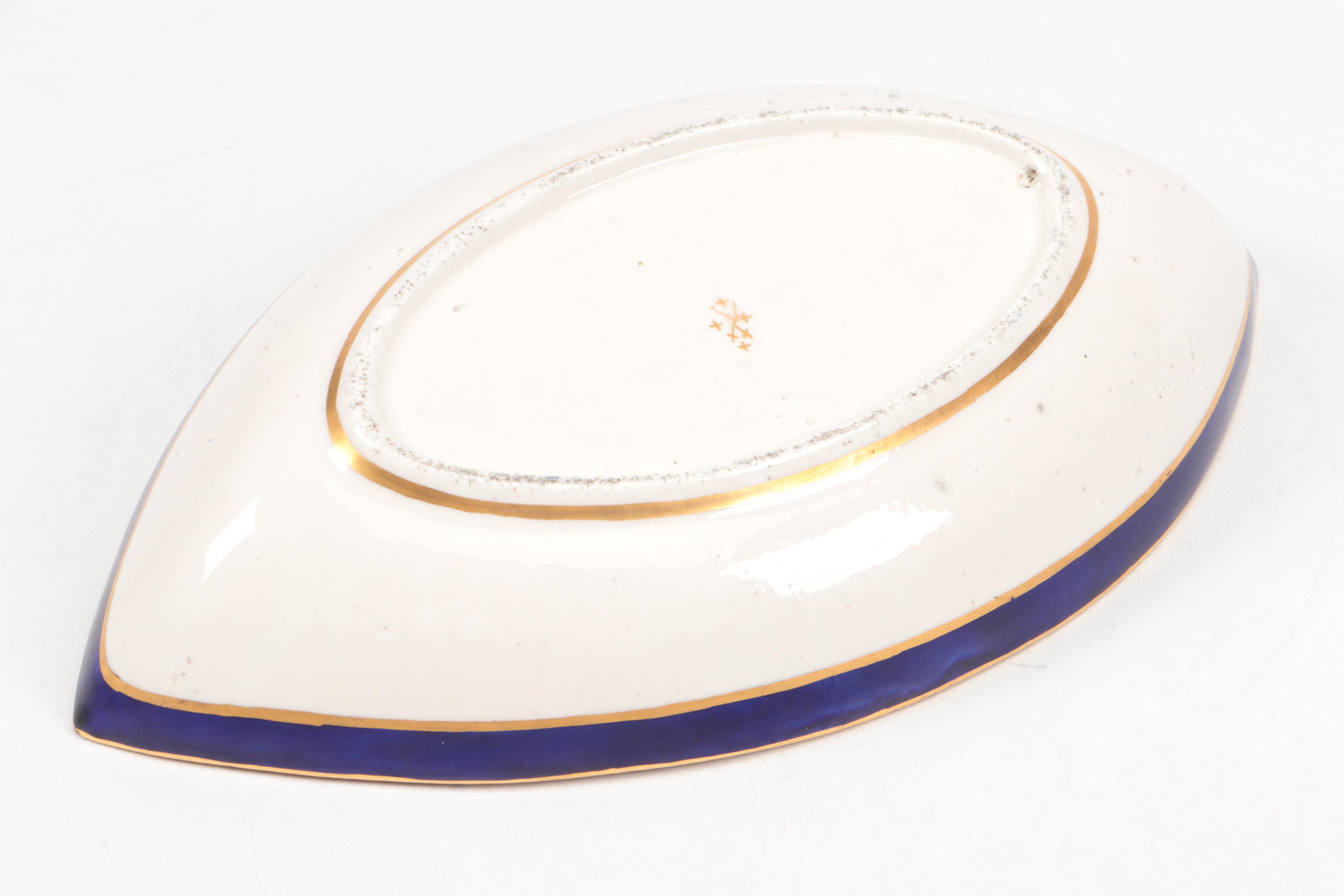 Tournai Gilt Porcelain Boat-Shaped Dish with Landscape Scene, Late 18th ...