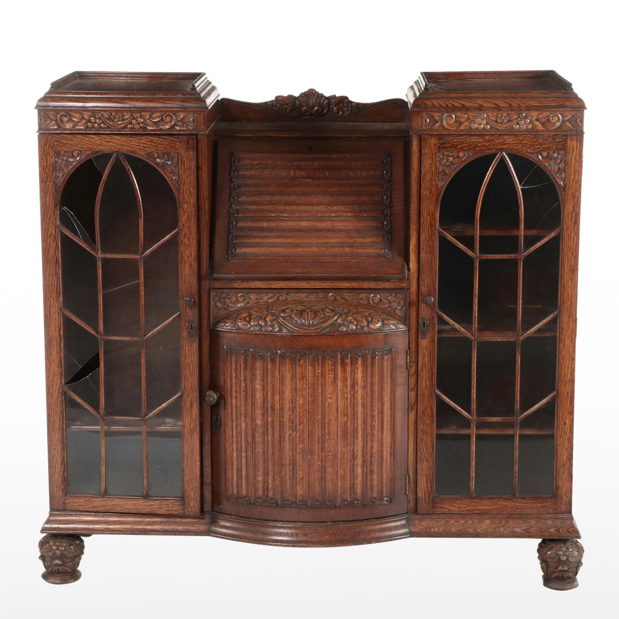 Edwardian Tiger Oak Bookcase Secretary, Early 20th Century | Everything ...