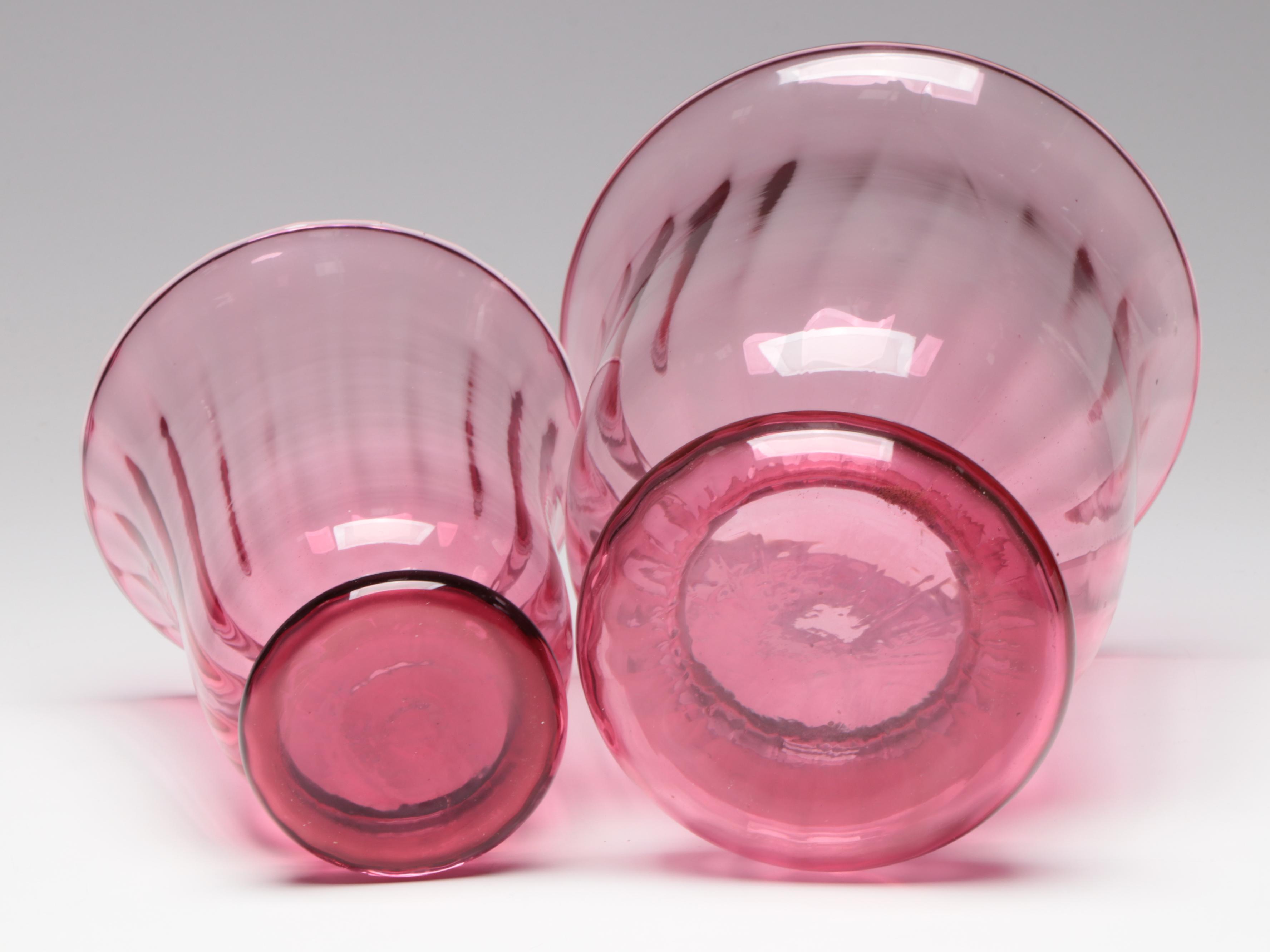 Pilgrim Glass "Cranberry" Optic Glass Vases and Bowl with Pilgrim Glass ...