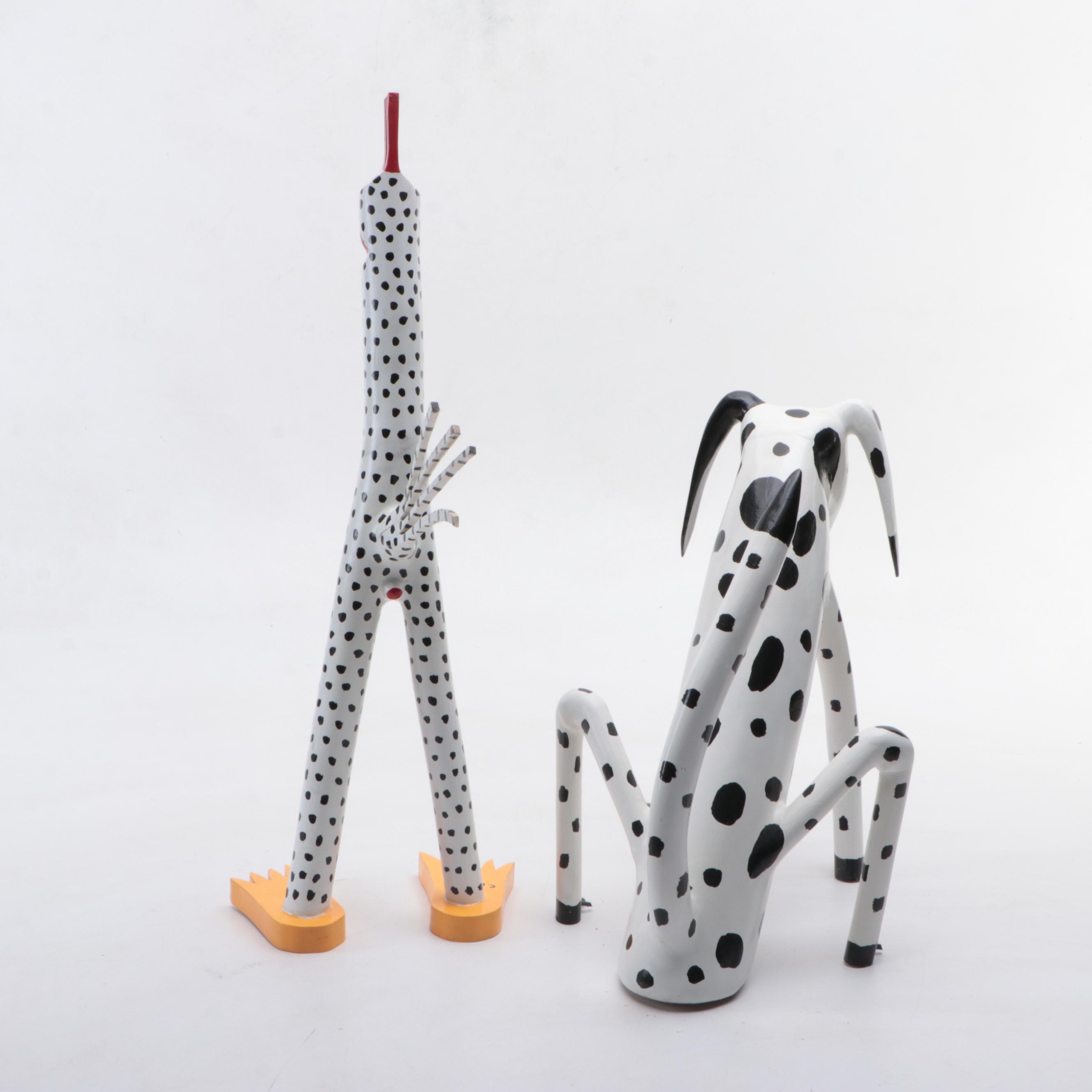 Calvin Cooper Folk Art Polychrome Carved Wood Animals, 1996 | EBTH