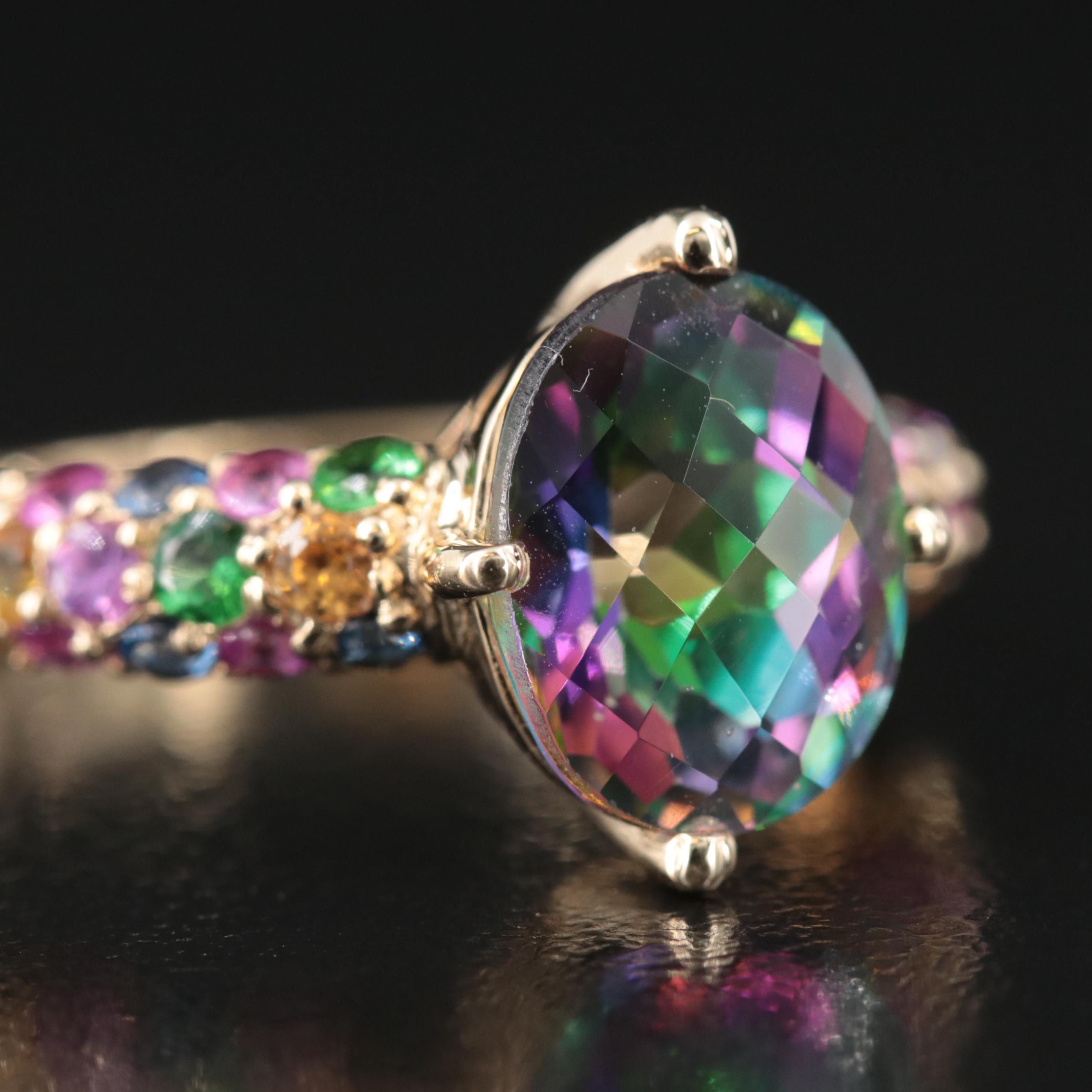14K Mystic Topaz, Sapphire, Ruby and Tsavorite Ring | Everything But ...