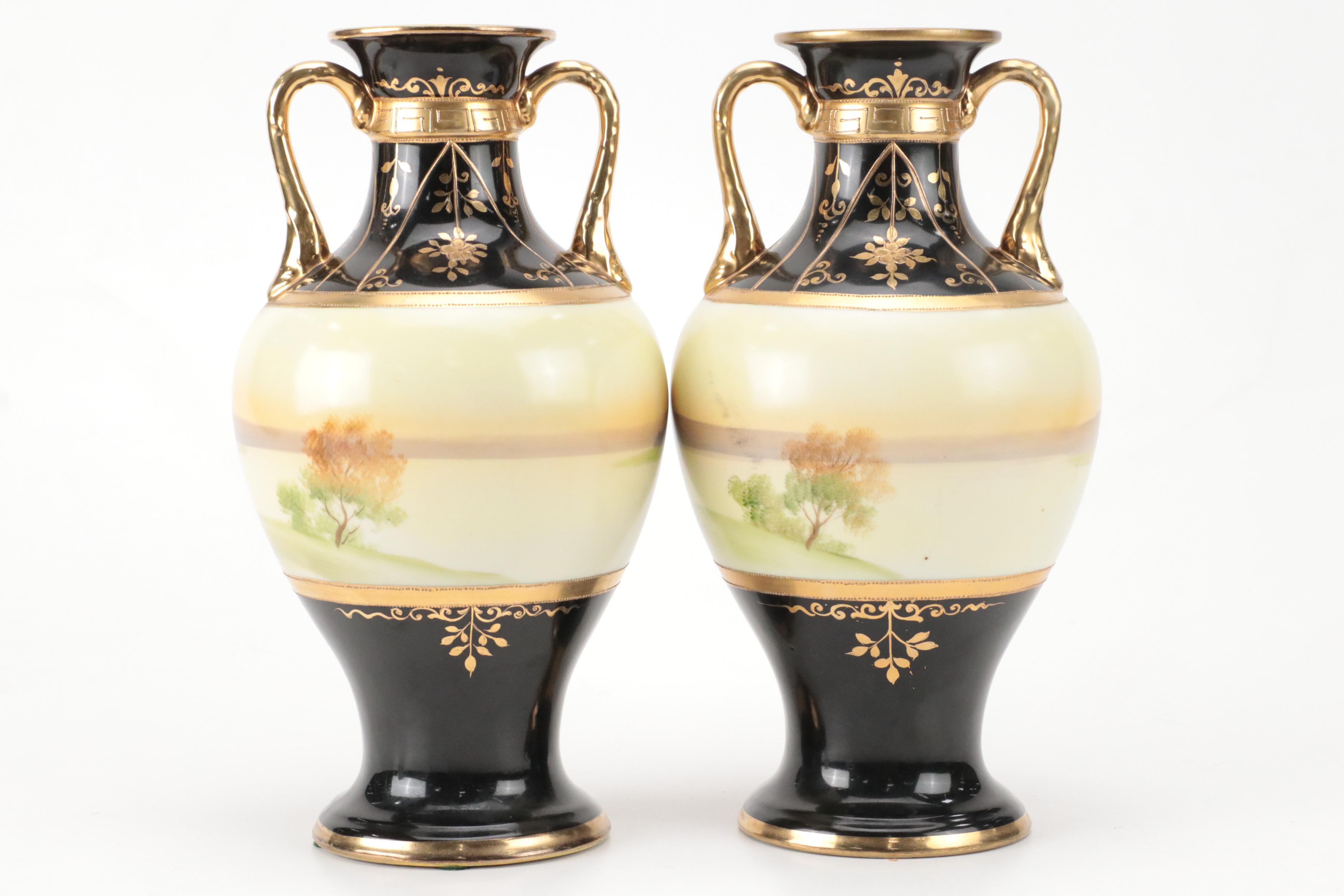 Noritake Landscape Motif Porcelain Double Handle Vases | Everything But ...