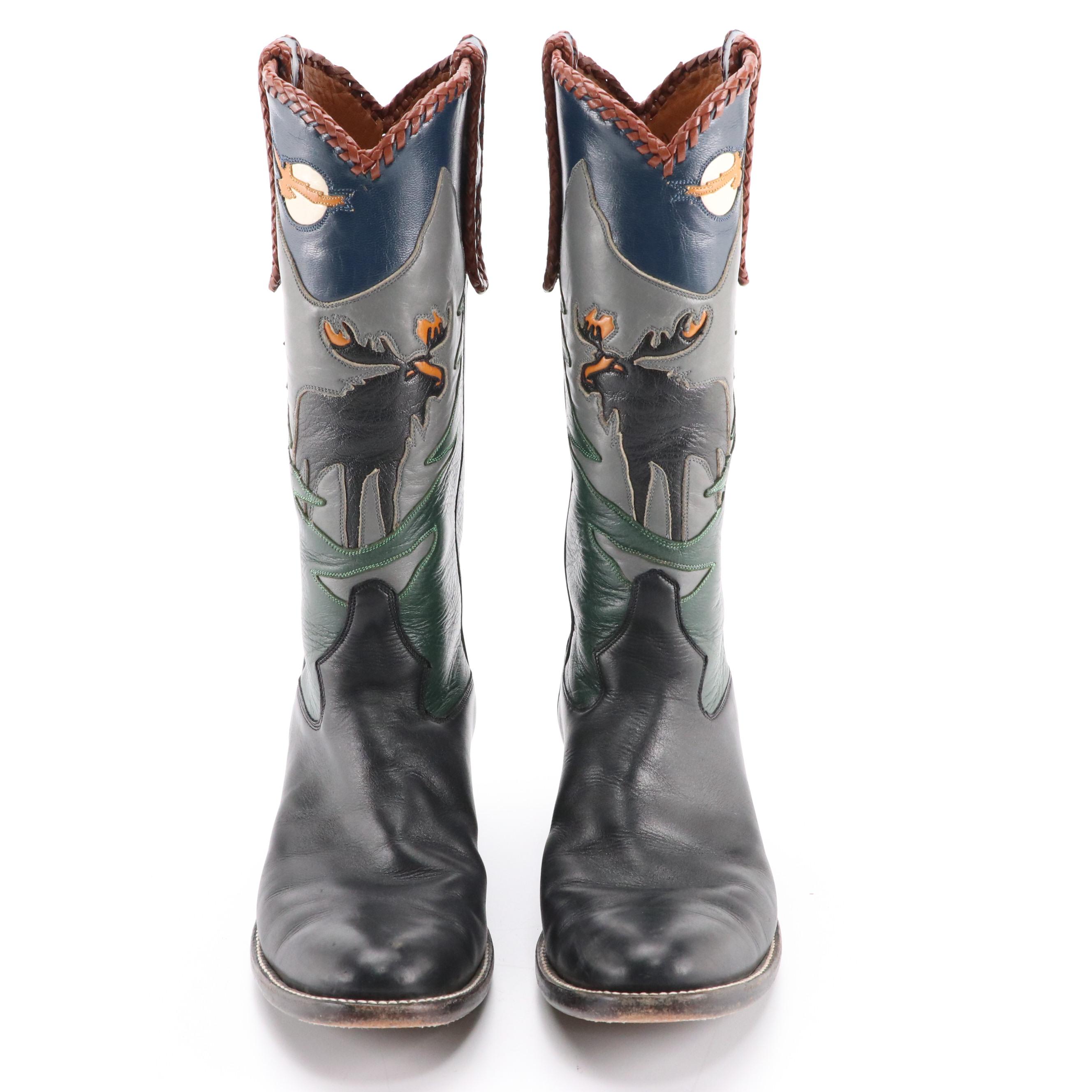 Rocketbuster Leather Handmade Custom Western Boots Depicting Moose ...