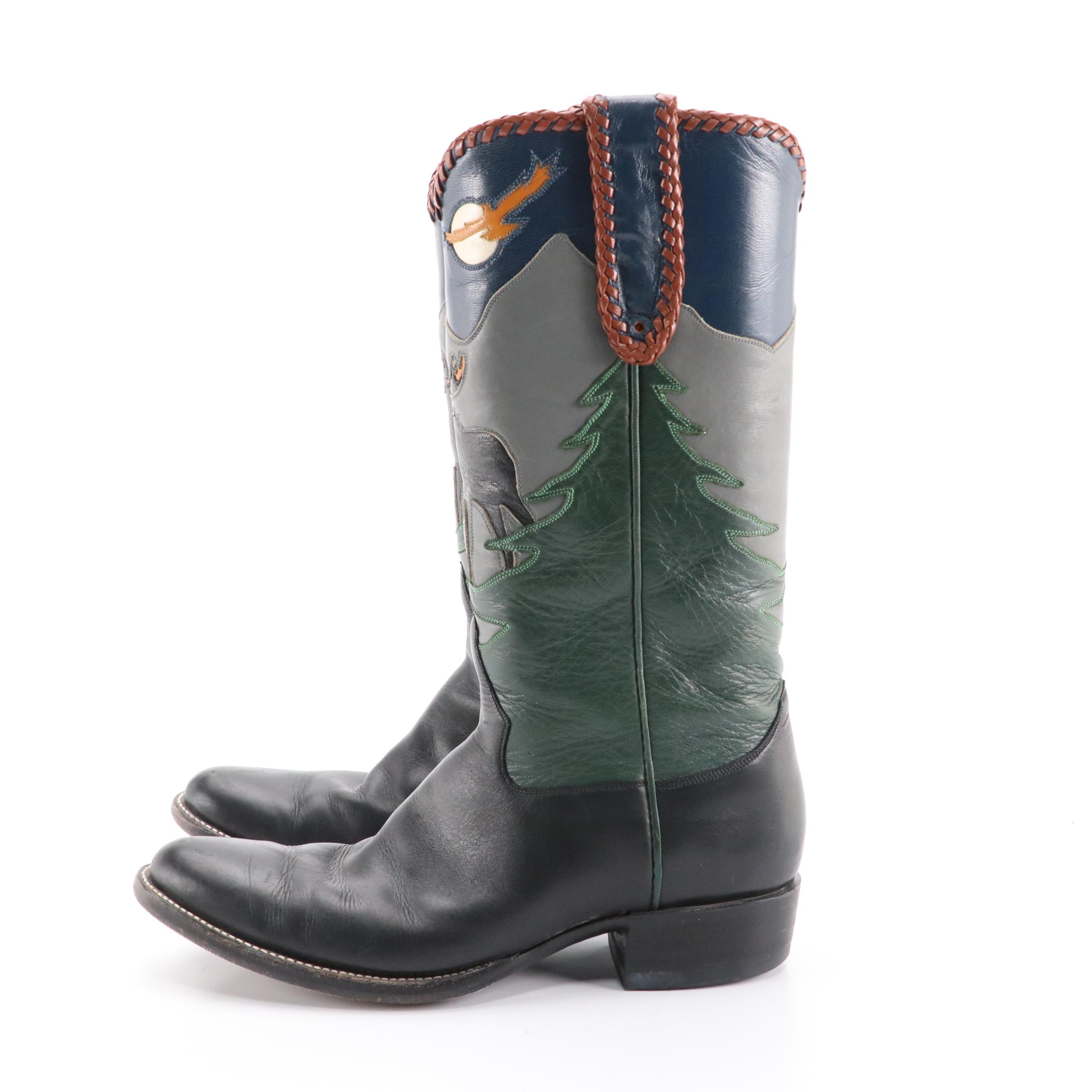 Rocketbuster Leather Handmade Custom Western Boots Depicting Moose | EBTH