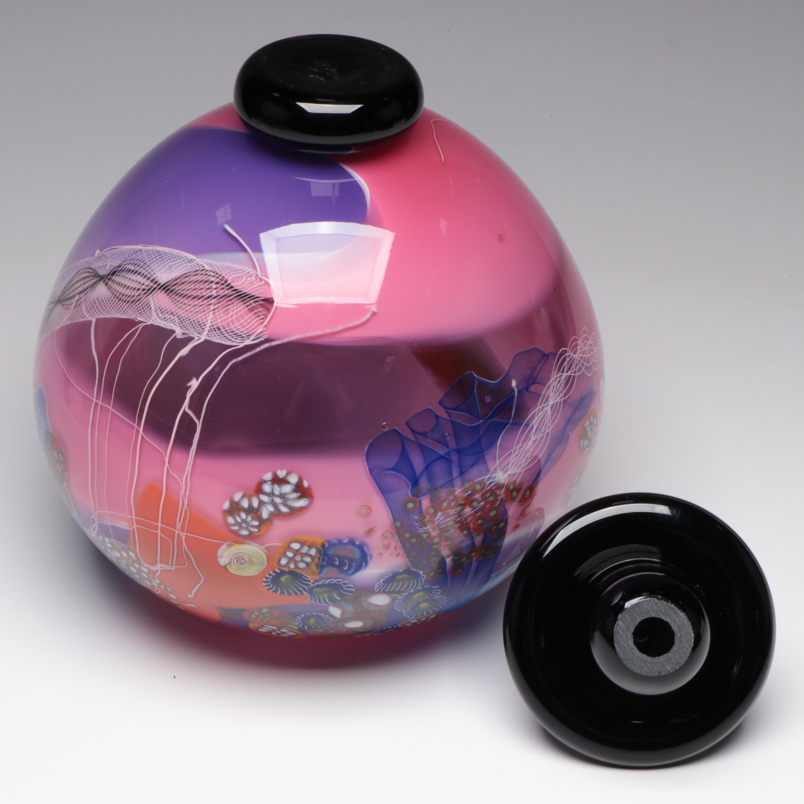 Wes Hunting “Colorfield” Handblown and Cane-Worked Lidded Studio Art ...