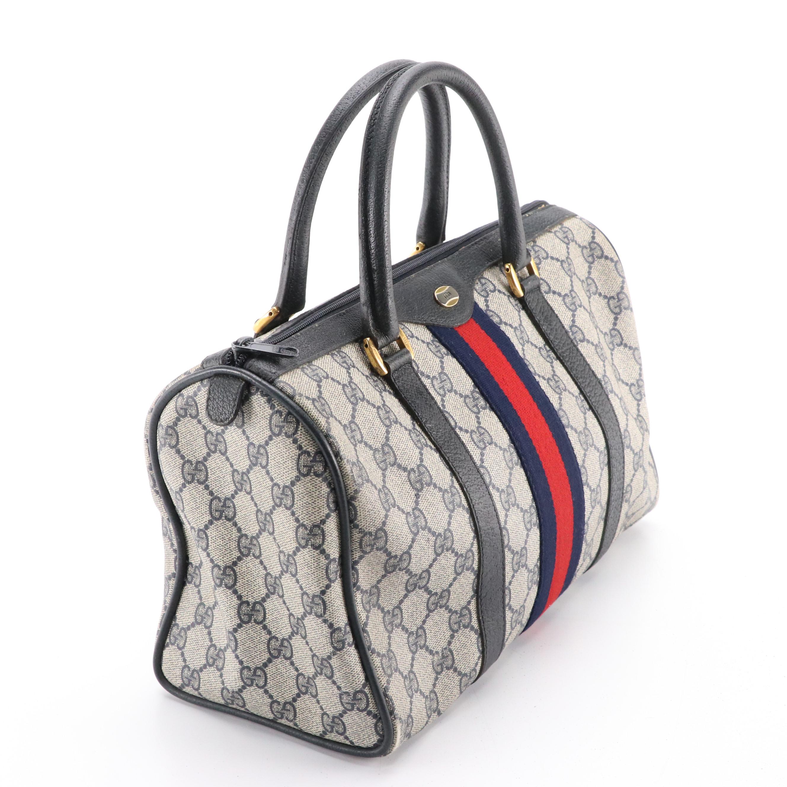Gucci Accessory Collection Web Stripe Boston Bag in GG Coated Canvas ...