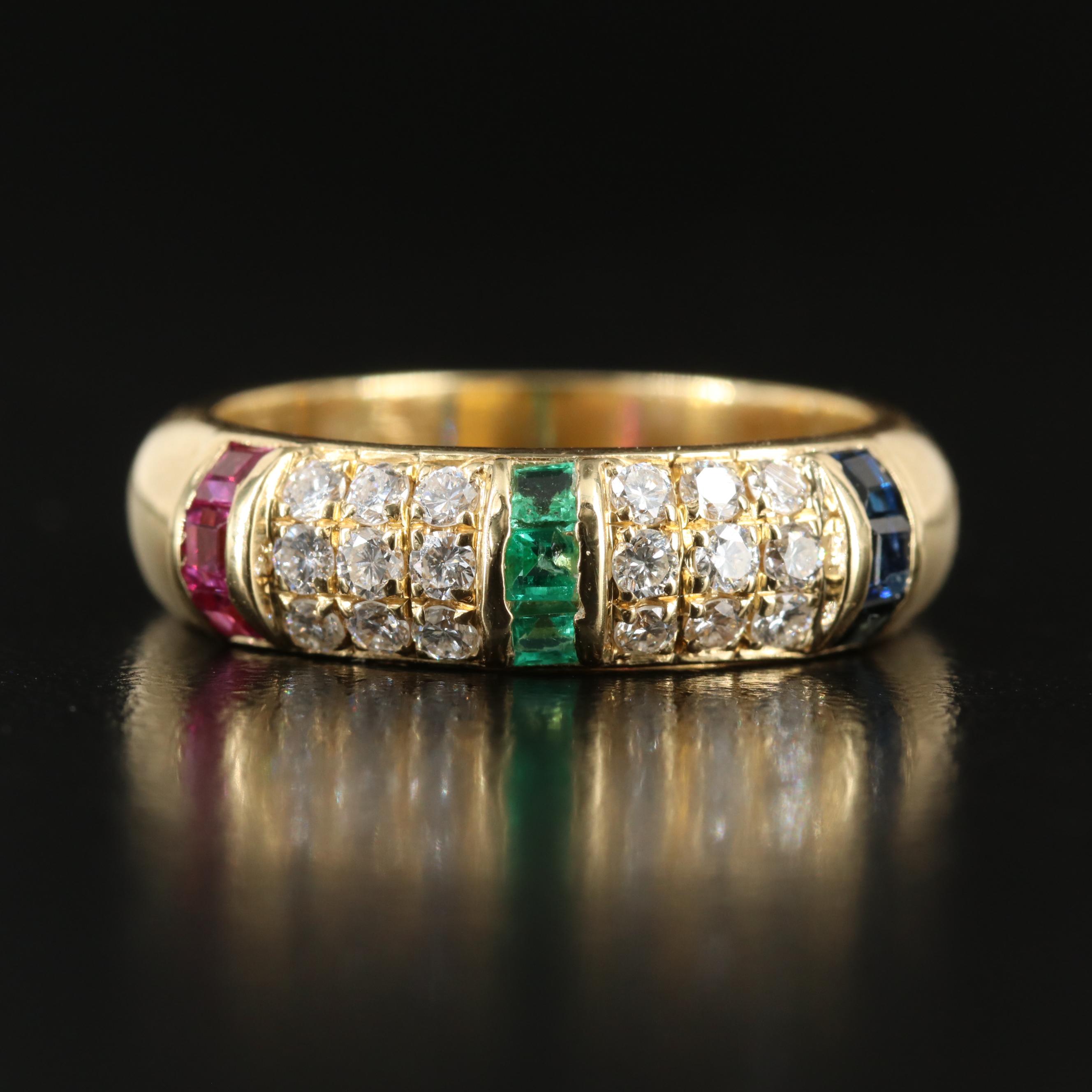 18K Diamond, Ruby, Emerald and Sapphire Ring | EBTH