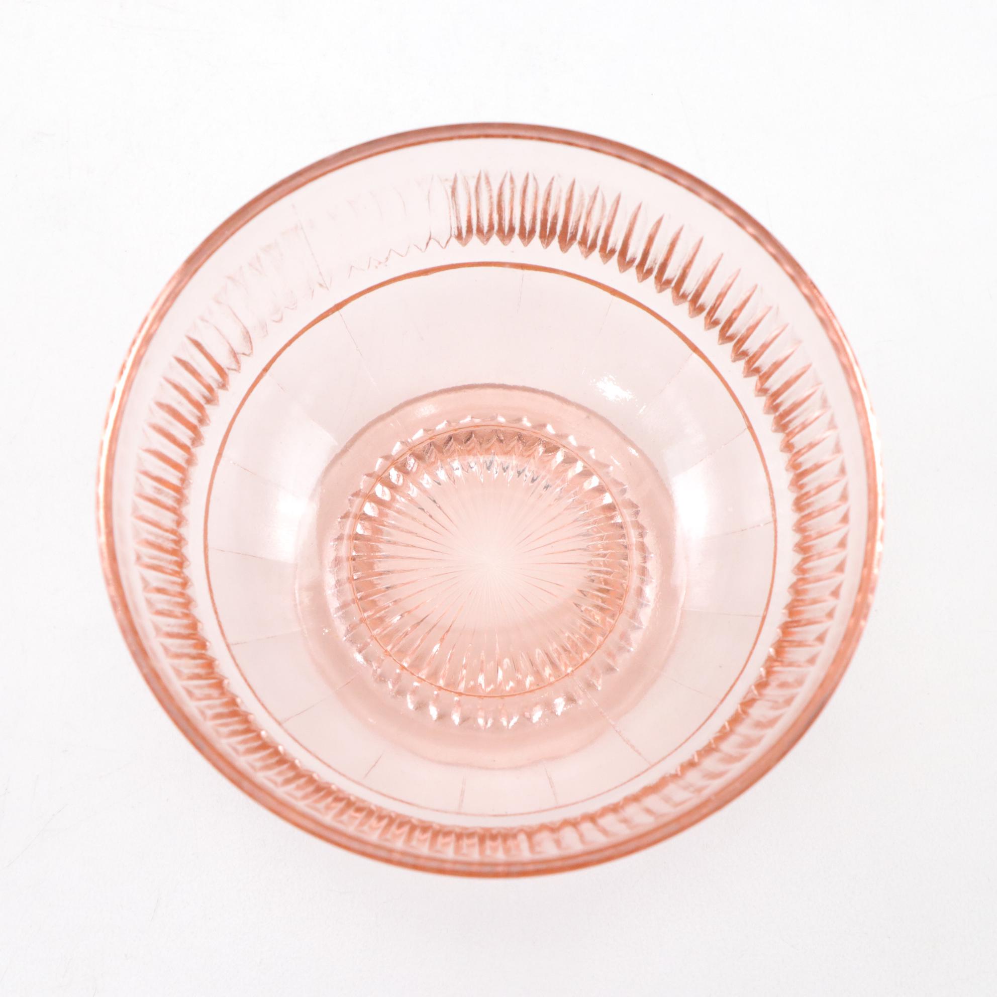 Pink Depression Glass Ribbed Serving Bowl, Footed Bowls, Etched Plates ...