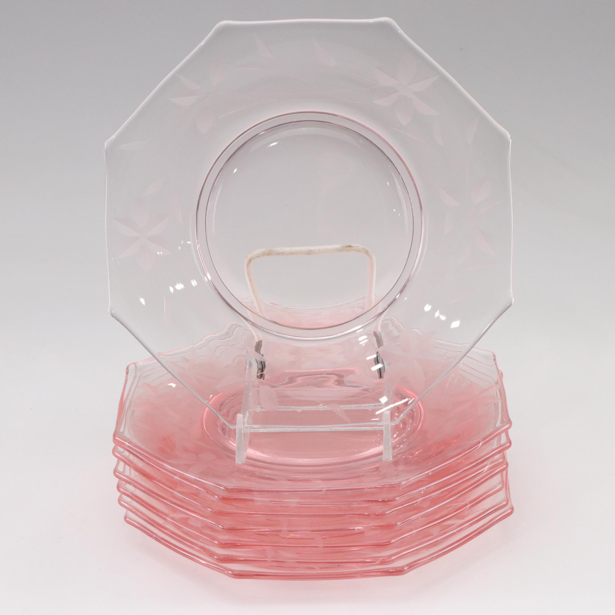 Pink Depression Glass Ribbed Serving Bowl, Footed Bowls, Etched Plates ...