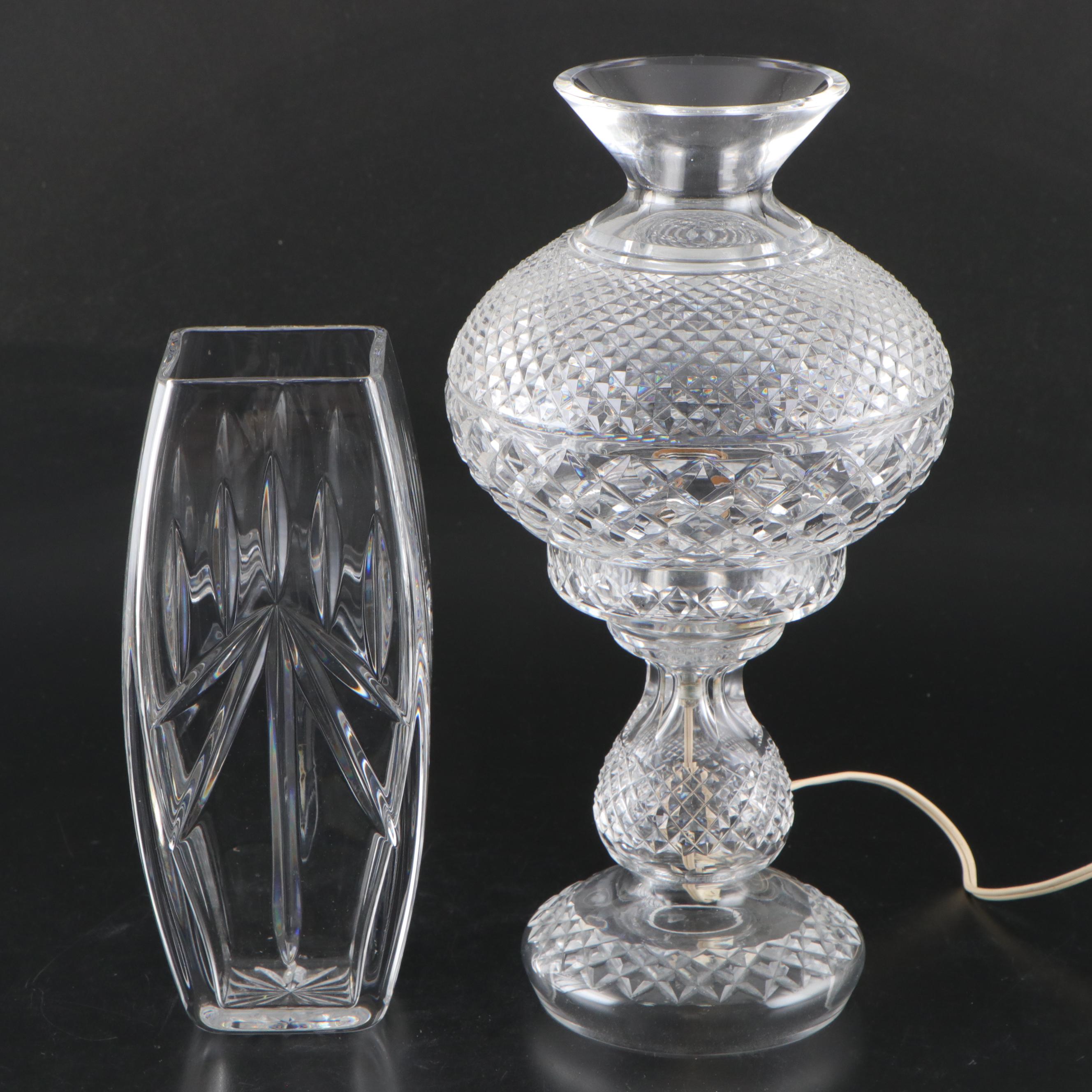 Waterford Crystal "Preston" Vase and "Inishmore" Crystal Parlor Lamp ...
