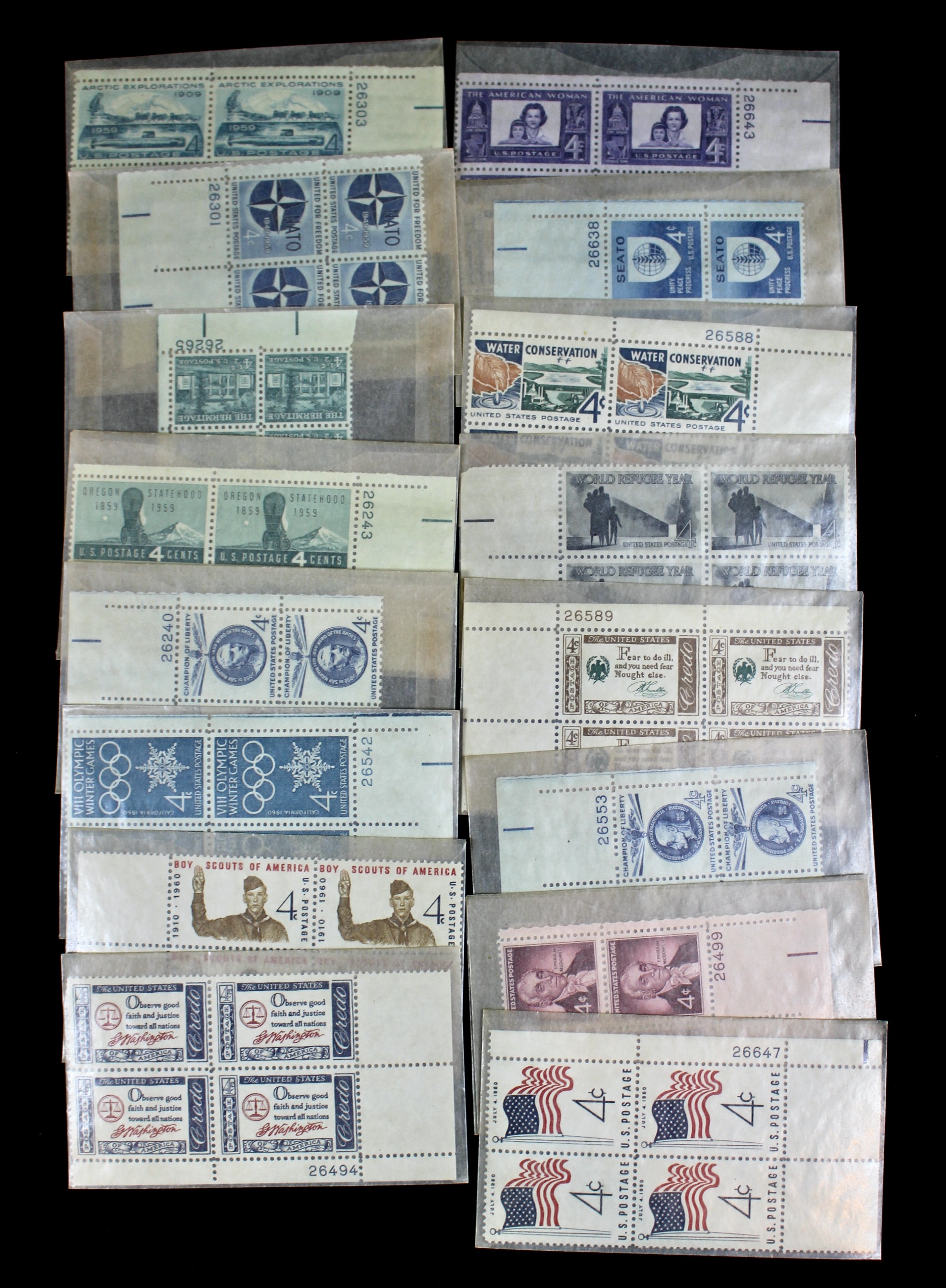 980 U.S. Postage Stamp Plate Blocks, 1940s to 1960s | Everything But ...