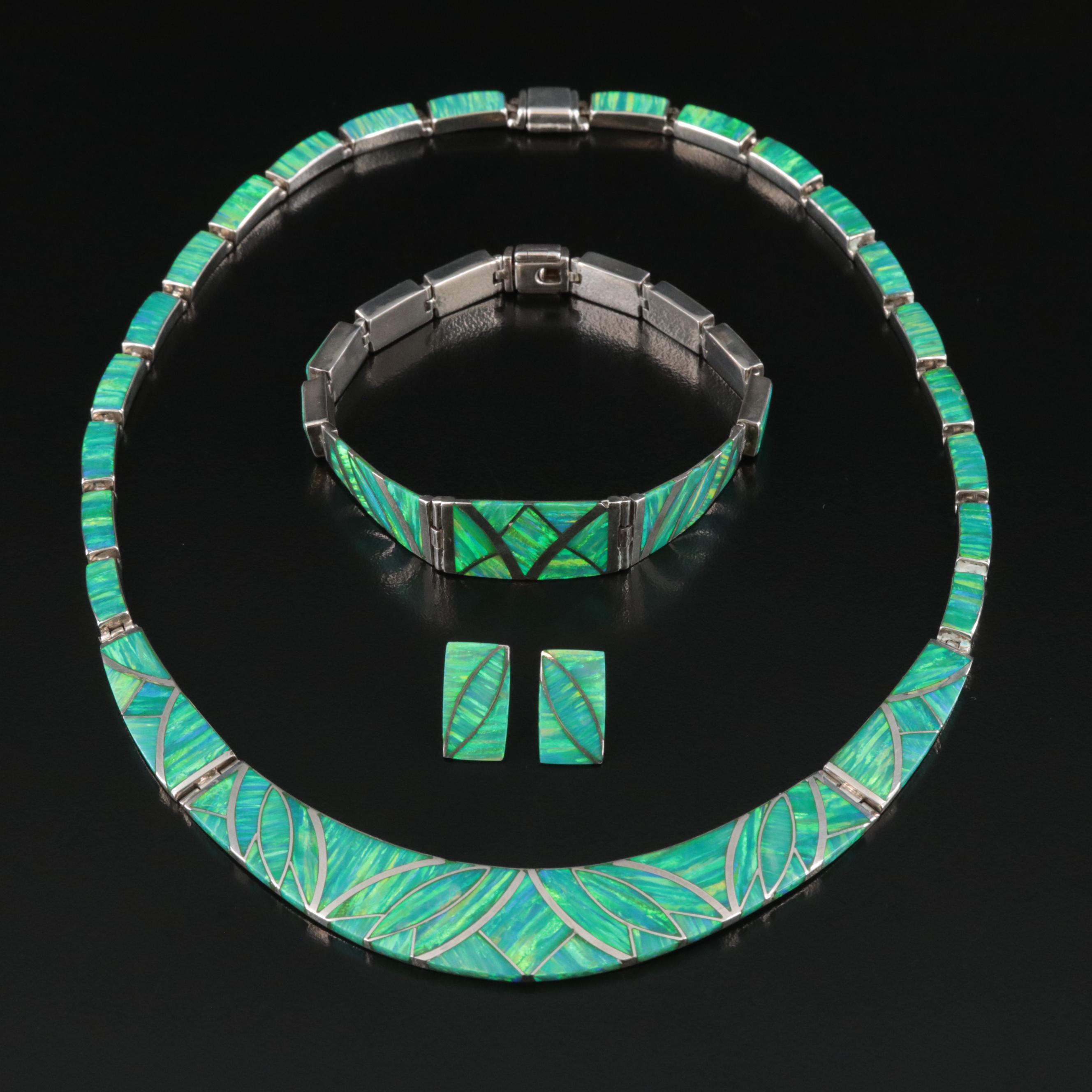 Mexican 950 Silver Opal Inlay Jewelry Set | Everything But The House