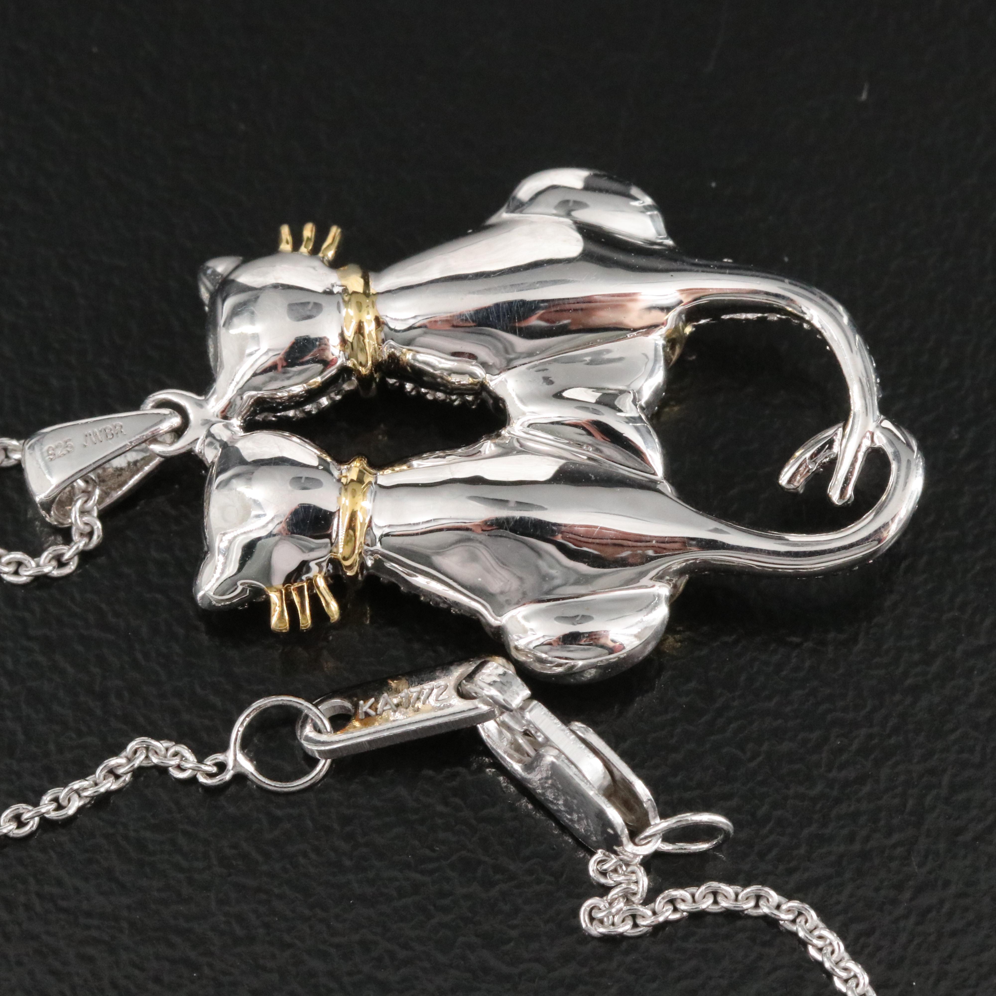Sterling Diamond Cat Pendant Necklace with Fancy Black Diamonds ...