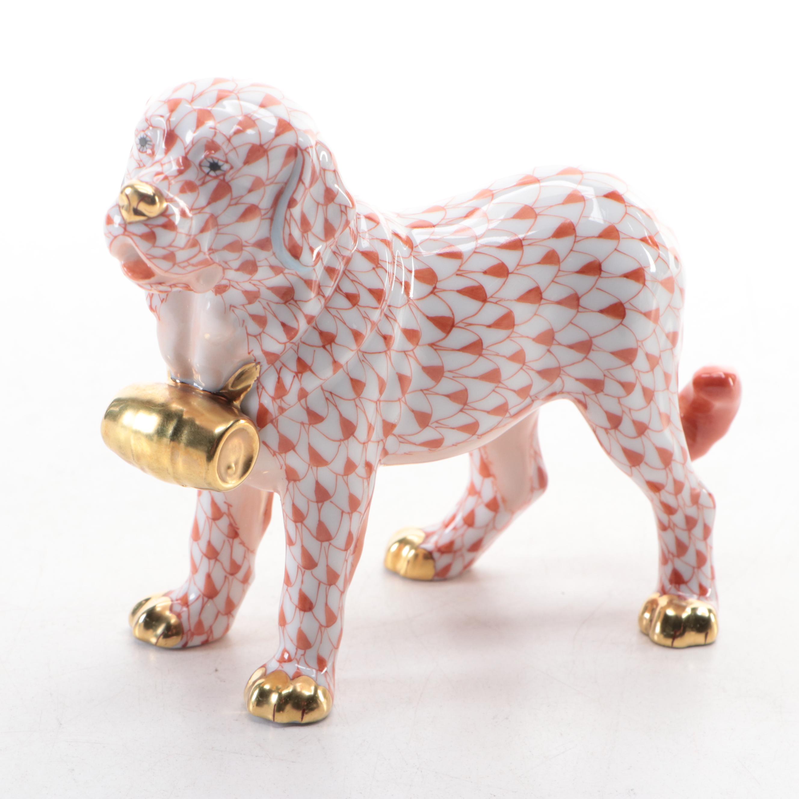 Herend Rust Fishnet with Gold "Saint Bernard" Porcelain Figurine, 2007 ...