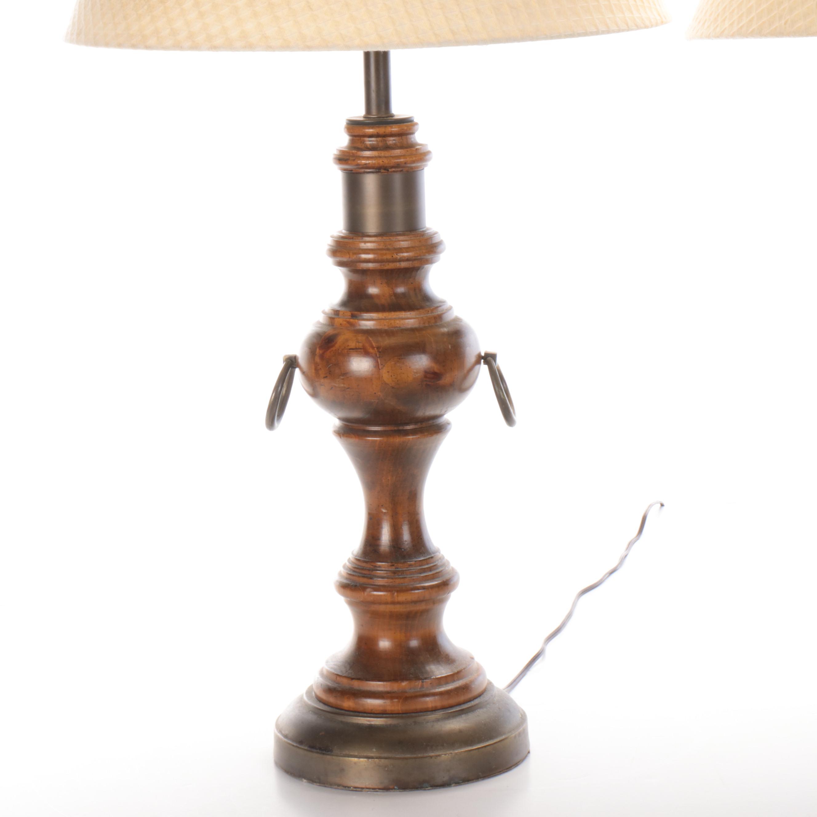Turned Solid Wood Table Lamps with Waffle Weave Shades | Everything But ...