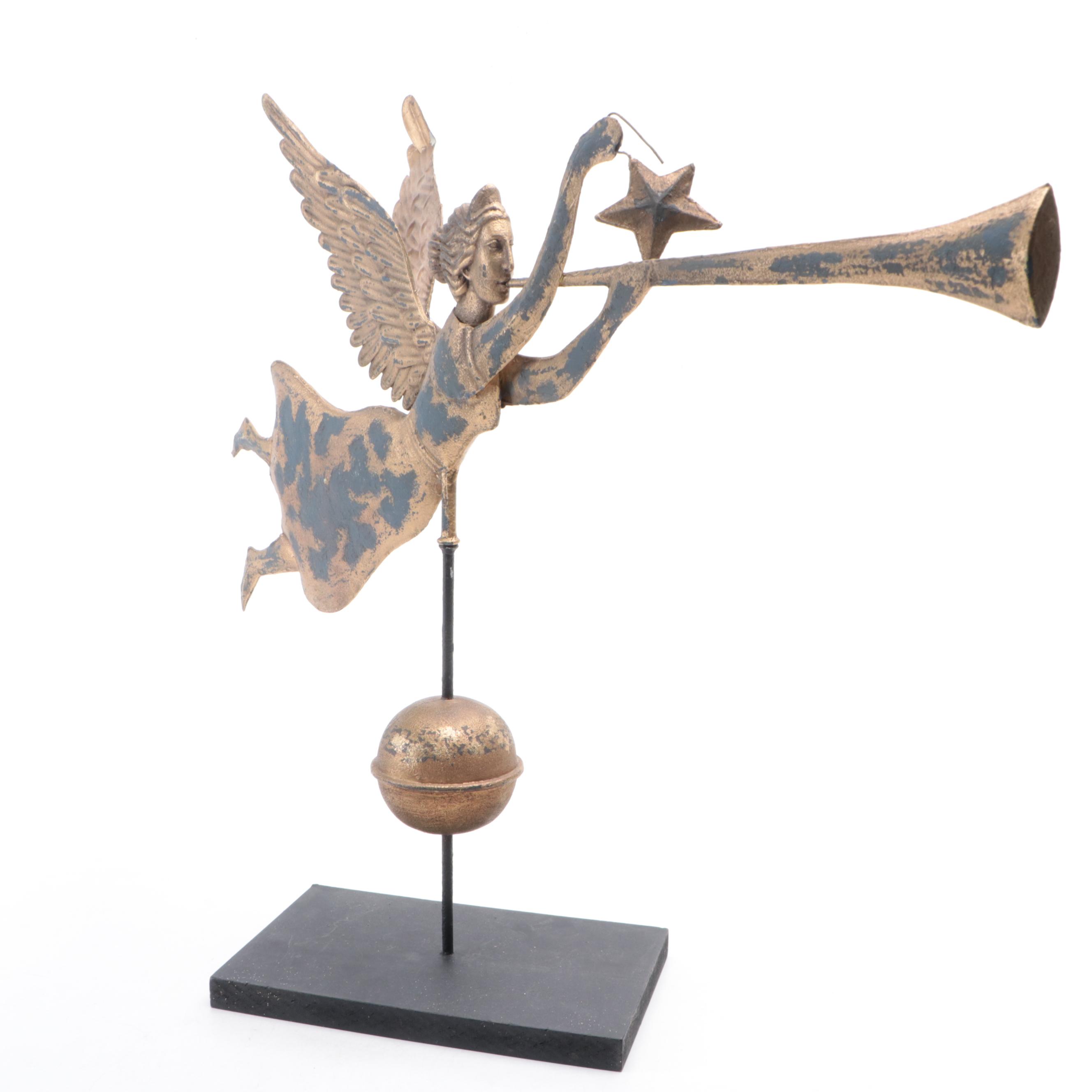Folk Art Angel With Trumpet Tabletop Gilt Metal Weathervane ...