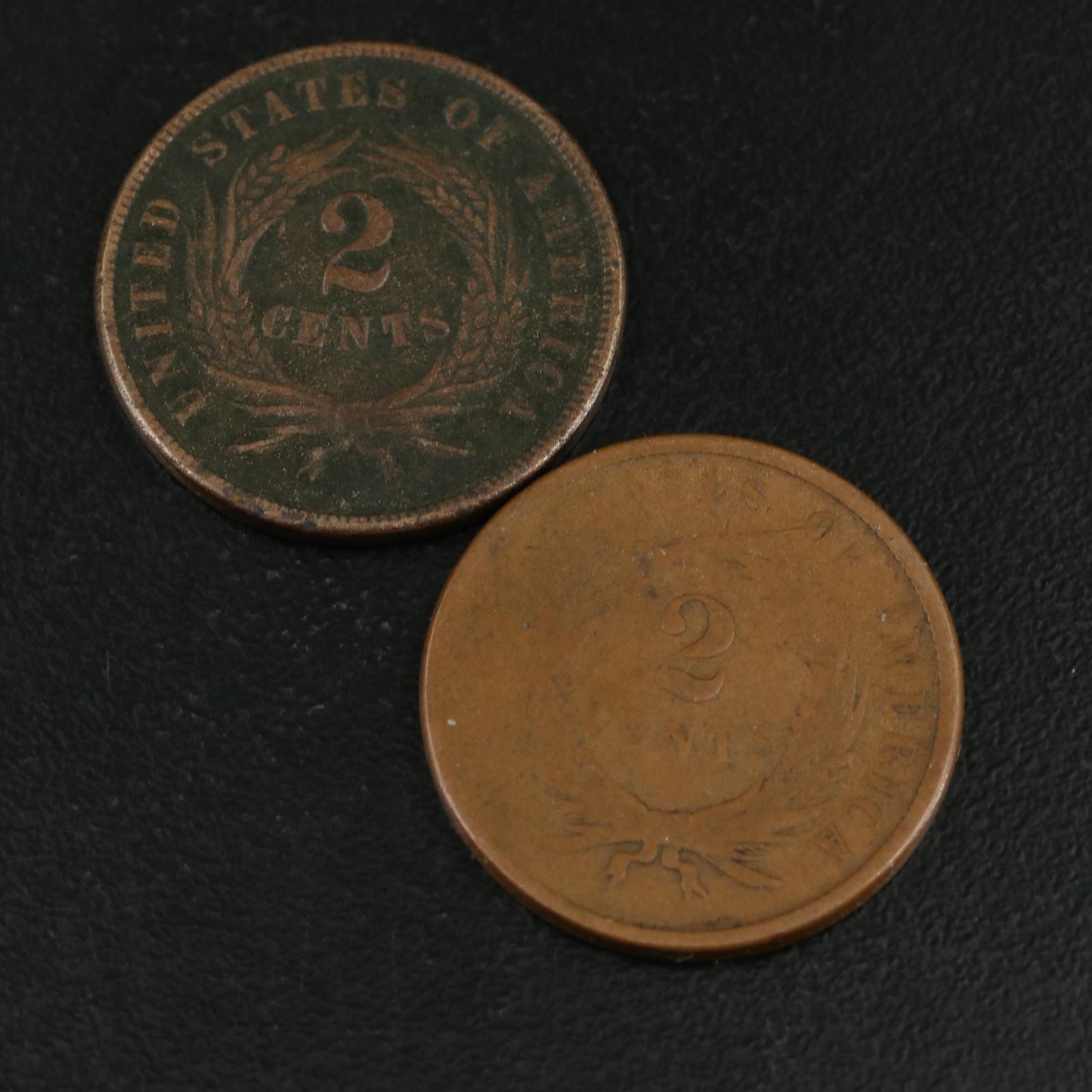 Four U.S. Large Cents and Two 2-Cent Shield Coins | Everything But The ...