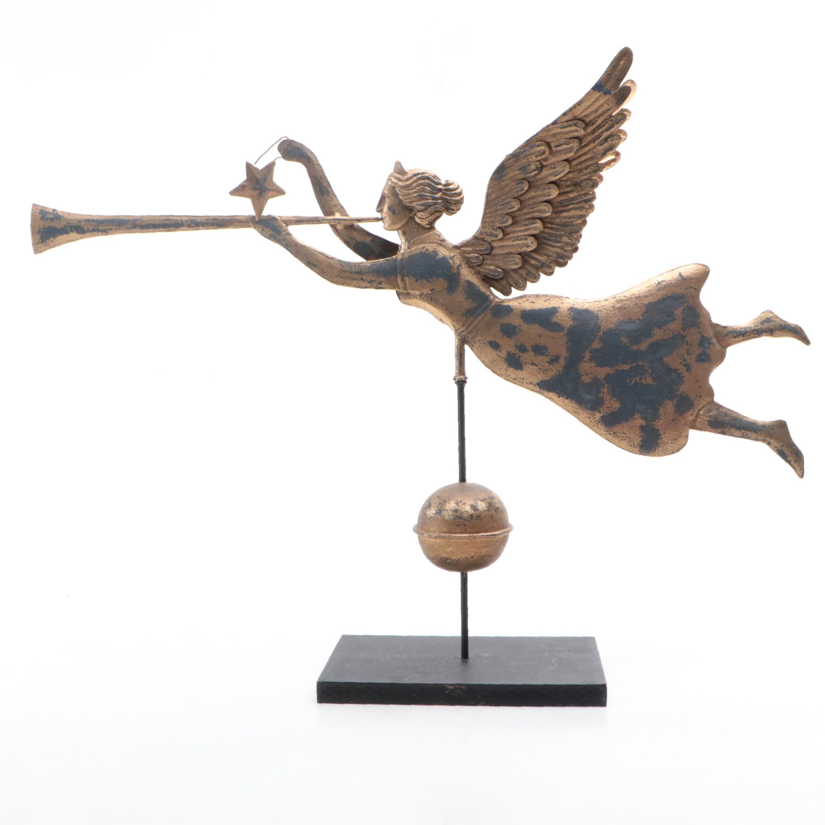 Folk Art Angel With Trumpet Tabletop Gilt Metal Weathervane ...
