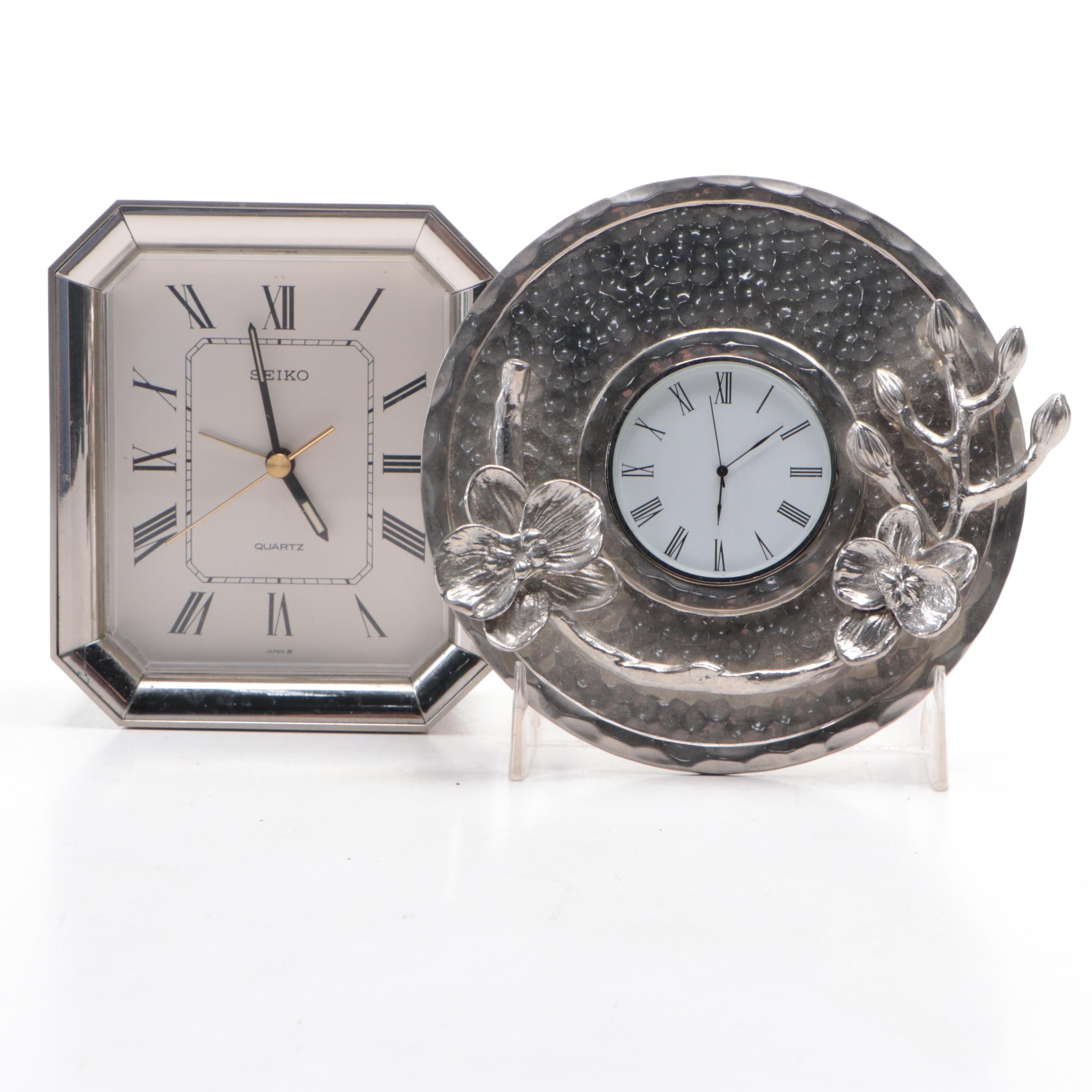 Seiko Octagonal Metal Desk Clock with Michael Aram "White Orchid" Metal ...